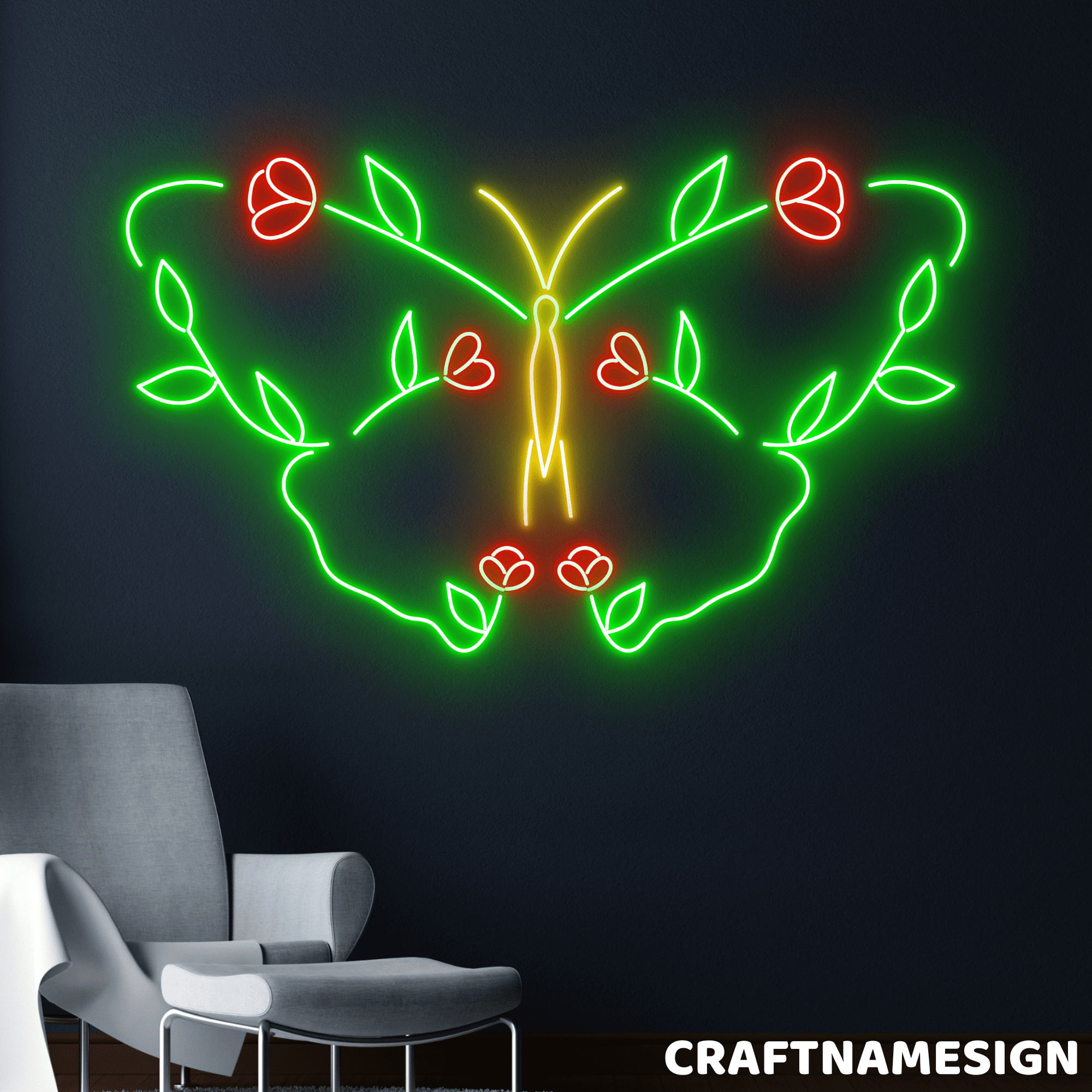 Craftnamesign Flower Butterfly Neon Sign, Florist Shop Wall Decor ...