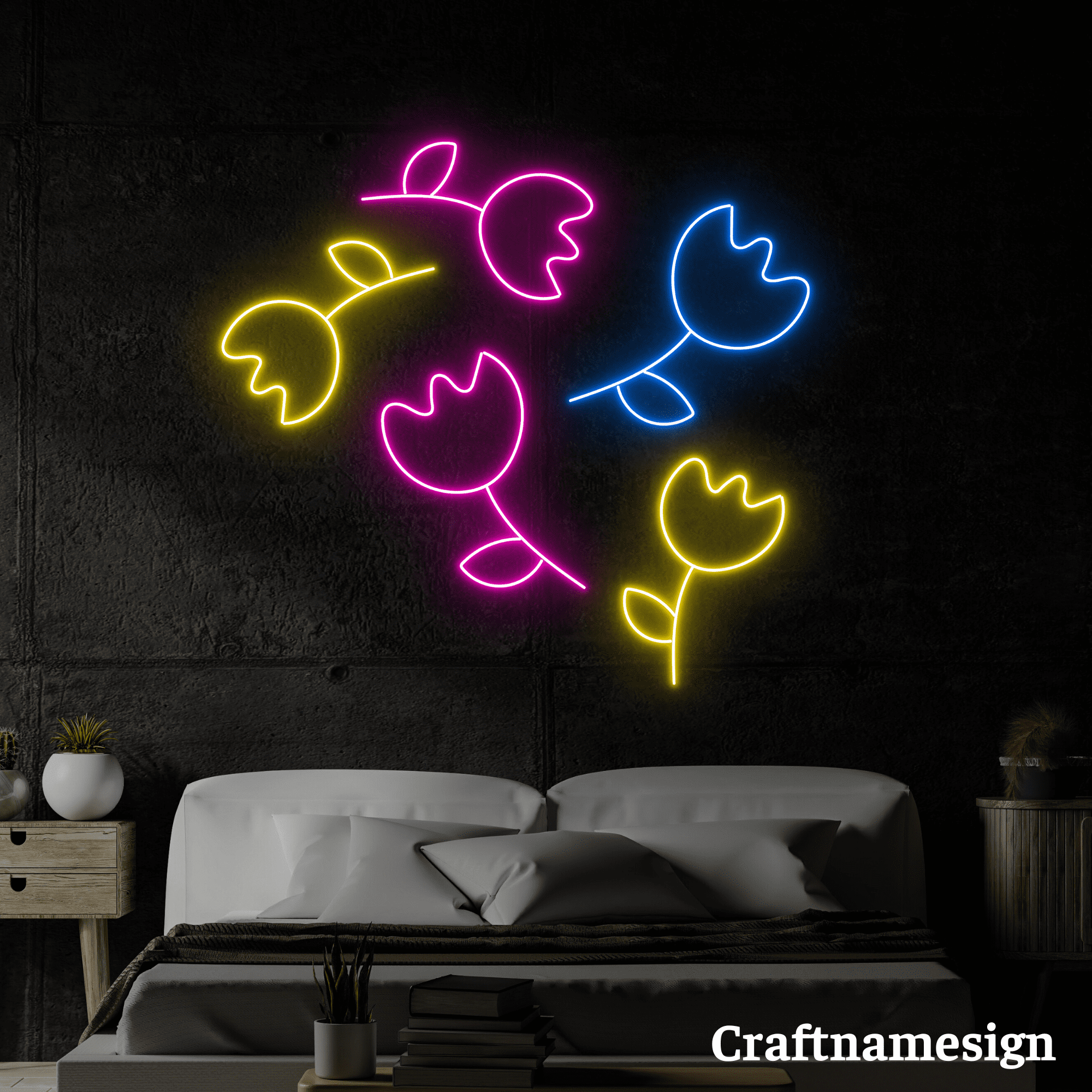 Craftnamesign Flower LED Light Neon Sign for Bedroom Flower Shop Wall ...