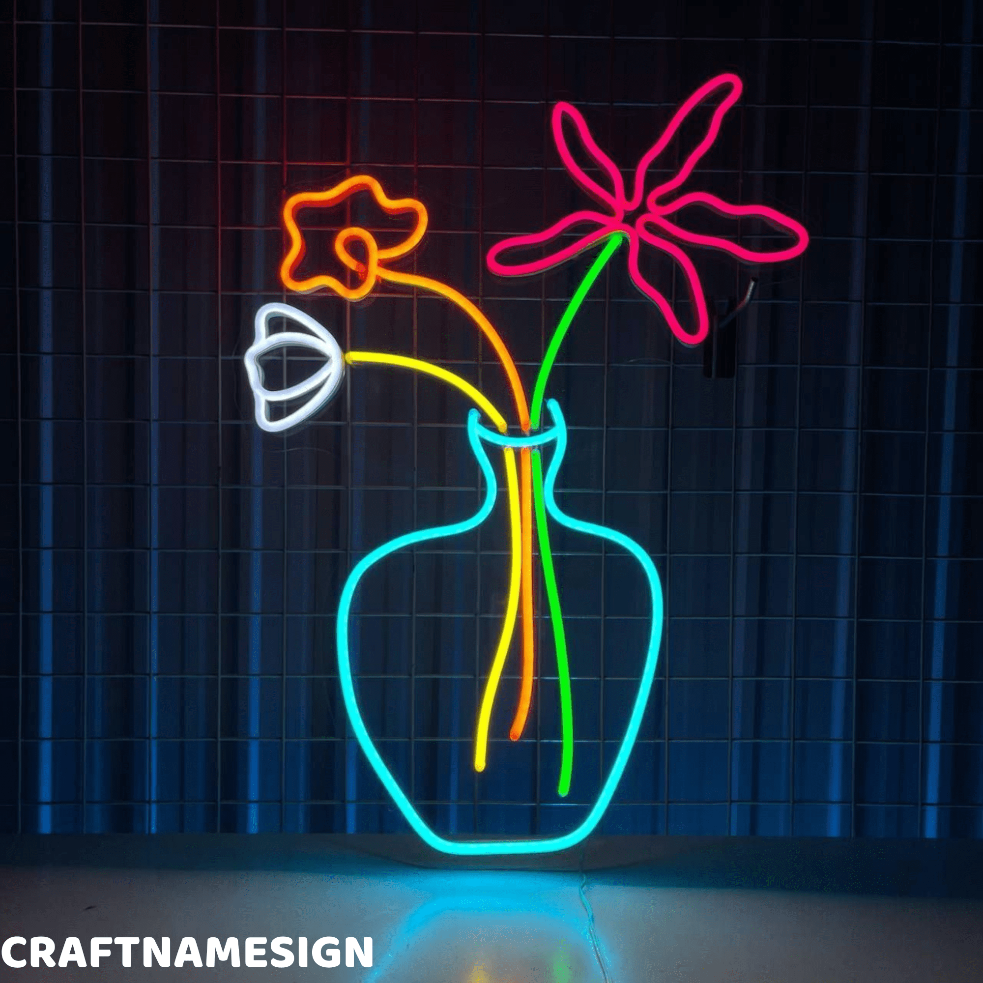 Craftnamesign Flower Neon Sign, Flower Vase Wall Art, Flower Shop Wall ...
