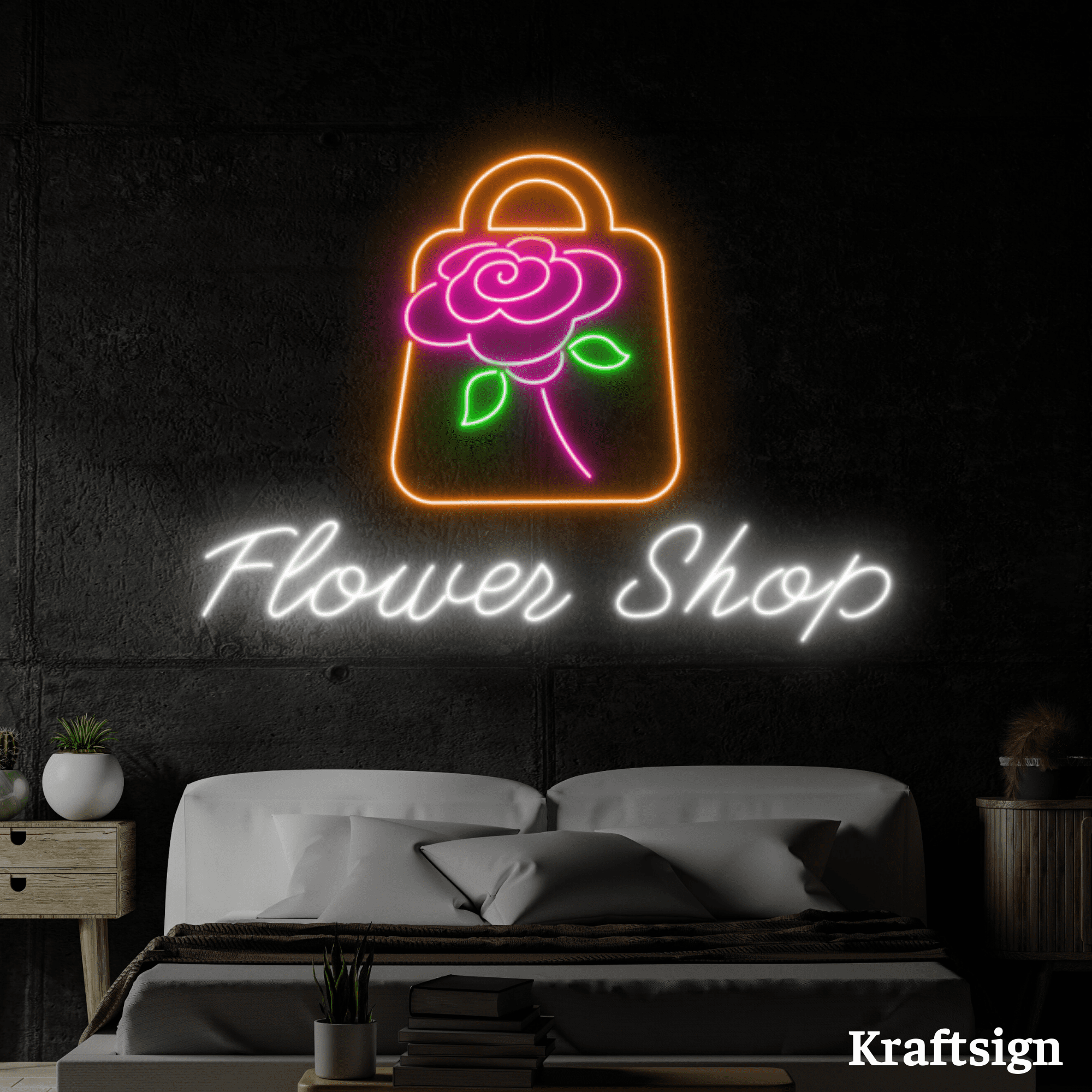 Craftnamesign Flower Shop Neon Sign, Flower Bag LED Sign,Flower Shop ...