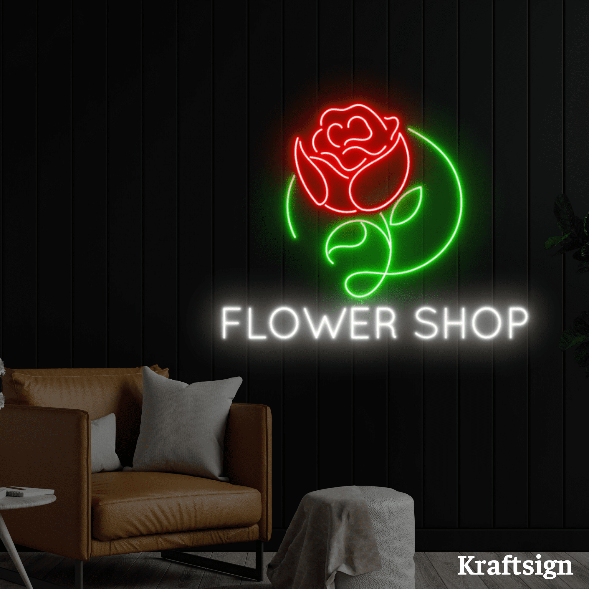 Craftnamesign Flower Shop Neon Sign, Rose Flower LED Sign, Flower Decor ...