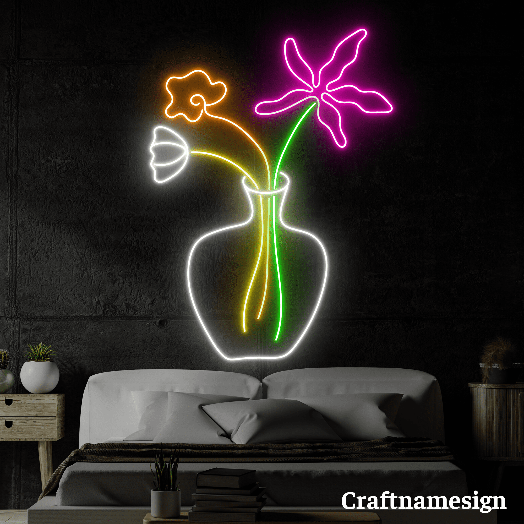 Craftnamesign Flower Vase Neon Sign for Flower Shop Bedroom Wall Decor ...