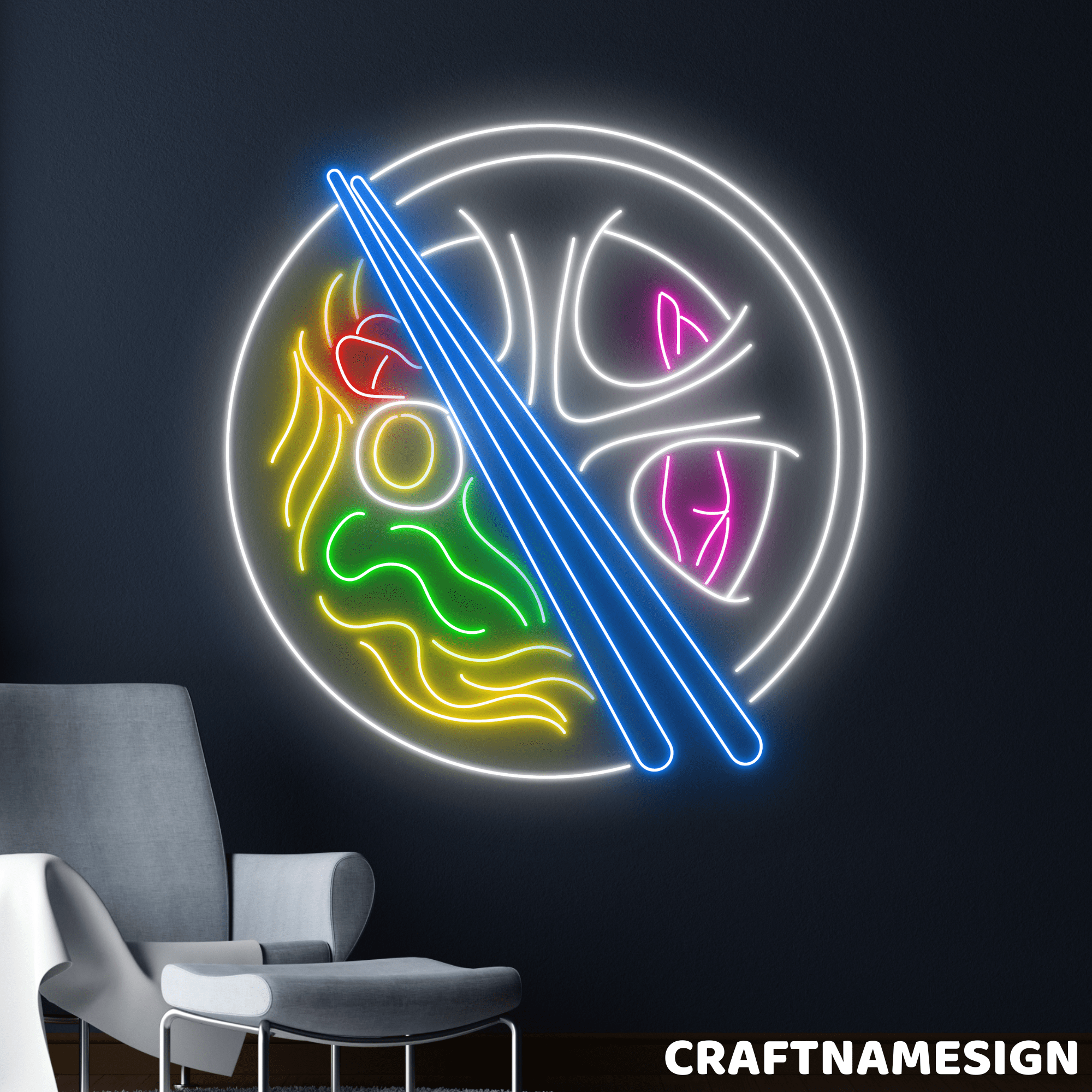 Craftnamesign Food Wheel Neon Sign, Japanese Noodle Wall Art ...