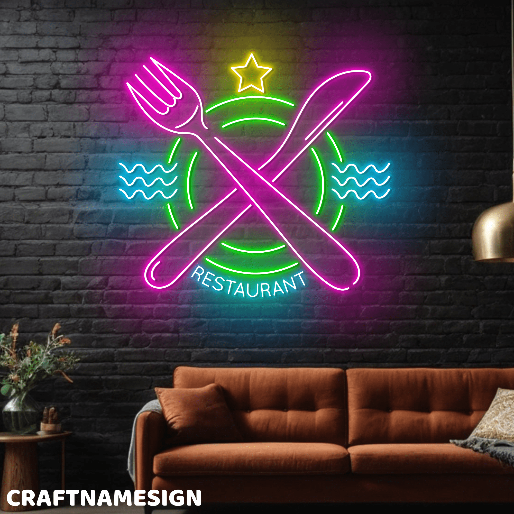 Craftnamesign Fork And Spoon Neon Light, Welcome Sign For Restaurant ...