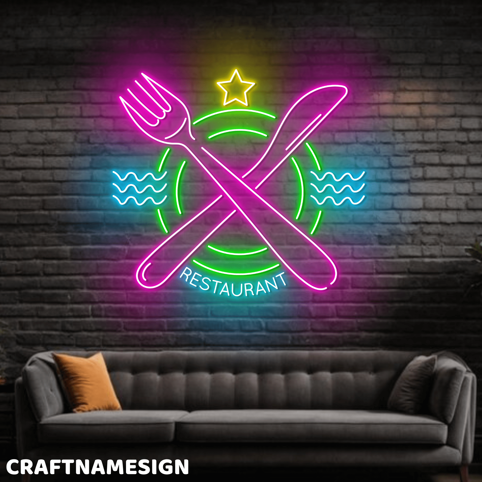 Craftnamesign Fork And Spoon Neon Light, Welcome Sign For Restaurant ...