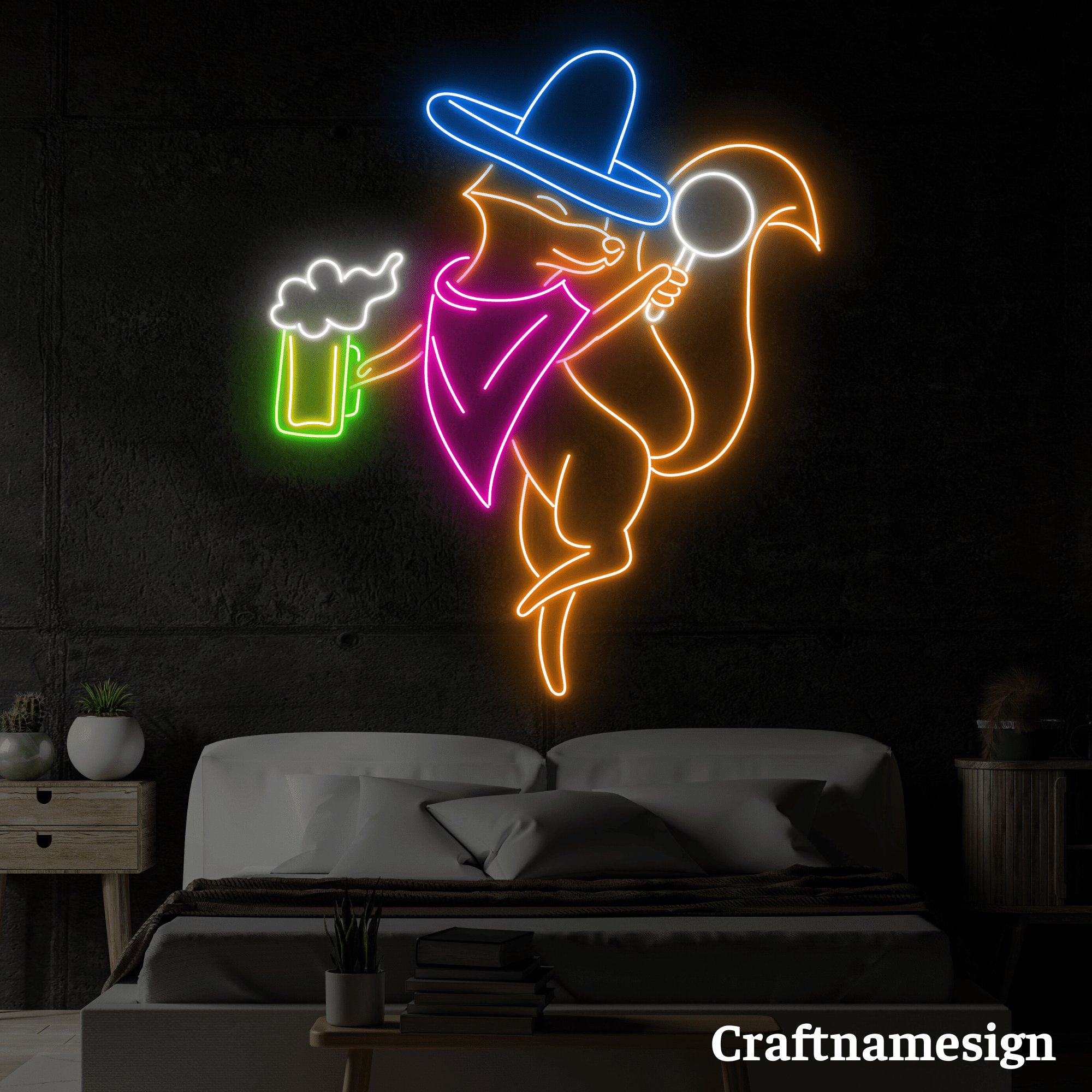 Craftnamesign Fox Hold Beer Glass Neon Sign Mexican Restaurant Festival ...