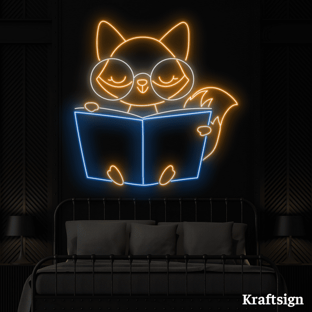 Craftnamesign Fox Reading Book Neon Sign, Book Store Signs, Library ...