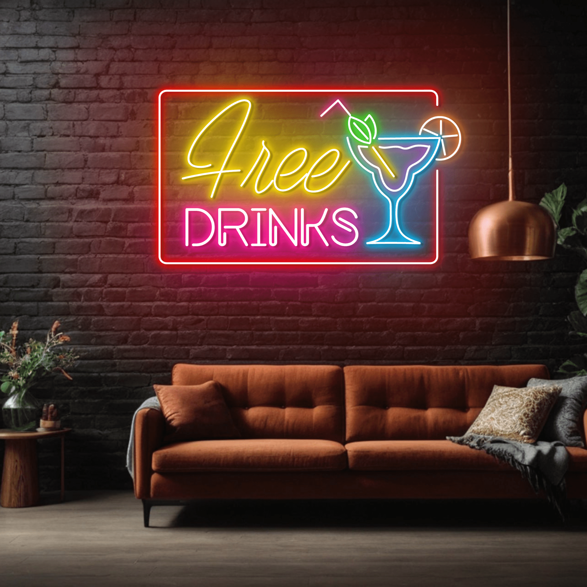 Craftnamesign Free Drink Neon Sign, Cocktail Wall Sign, Drink Store ...