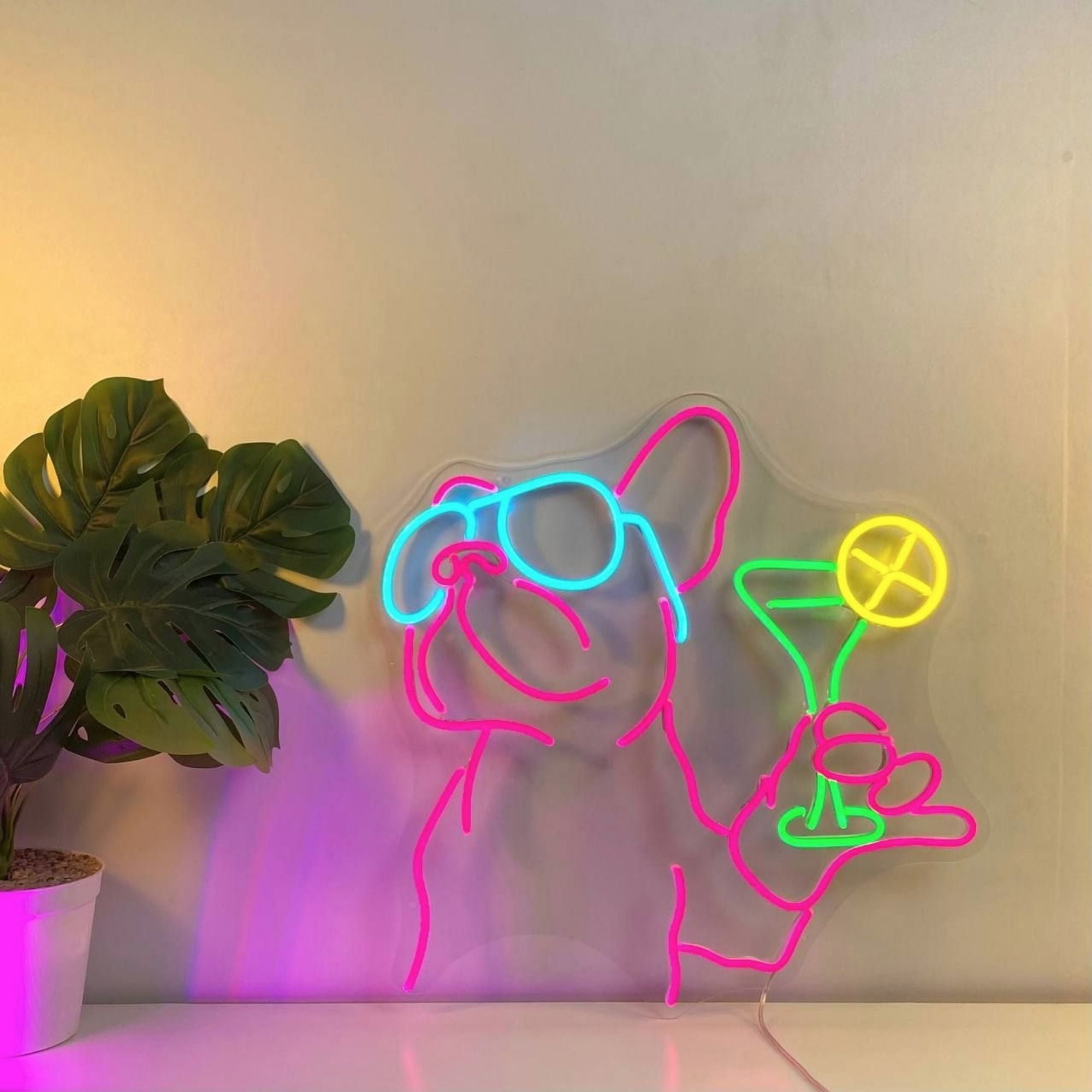 Craftnamesign French Bulldog Cocktail Neon Sign Wall Art, Cocktail Bar ...