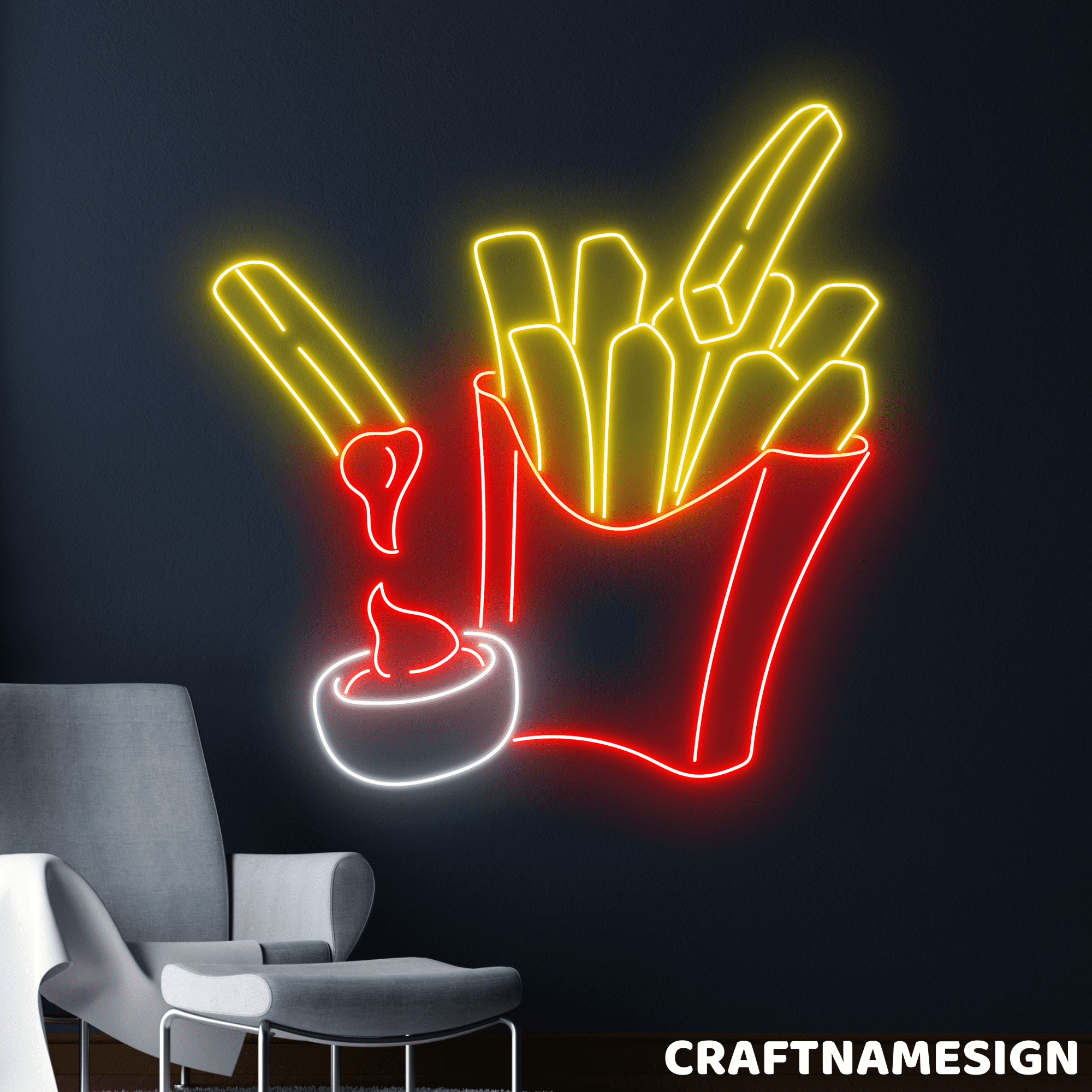 Craftnamesign French Fries With Sauce Led Sign, Fast Food Wall Decor ...