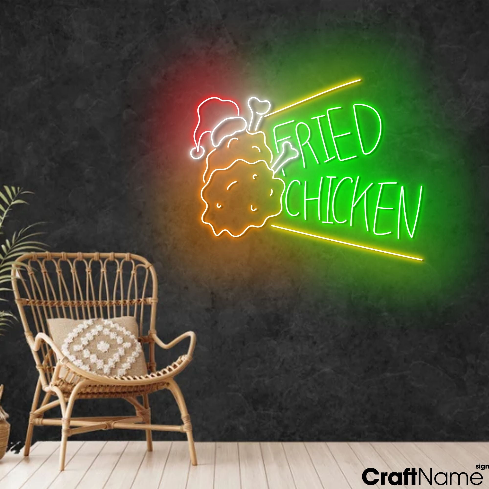 Craftnamesign Fried Chicken Neon Light, Fast Food LED Sign, Restaurant ...
