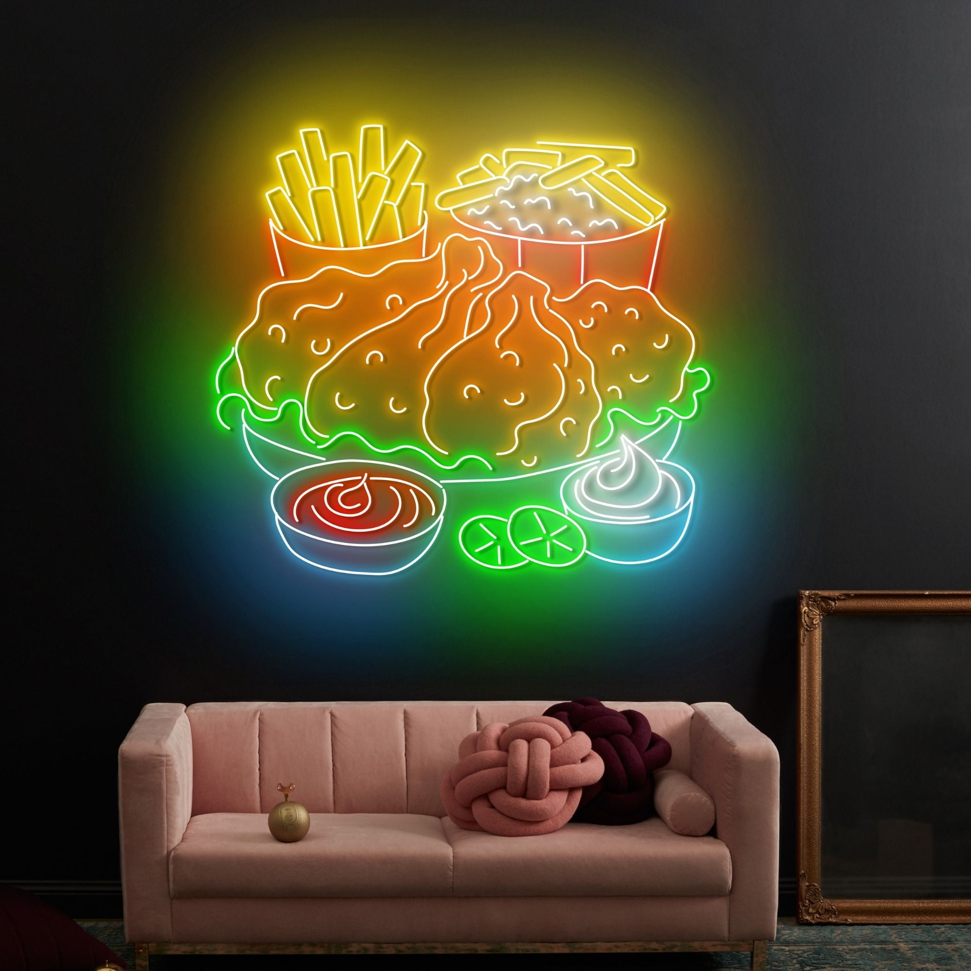 Craftnamesign Fried Chicken Set Neon Sign, Fried Chicken Wall Art ...