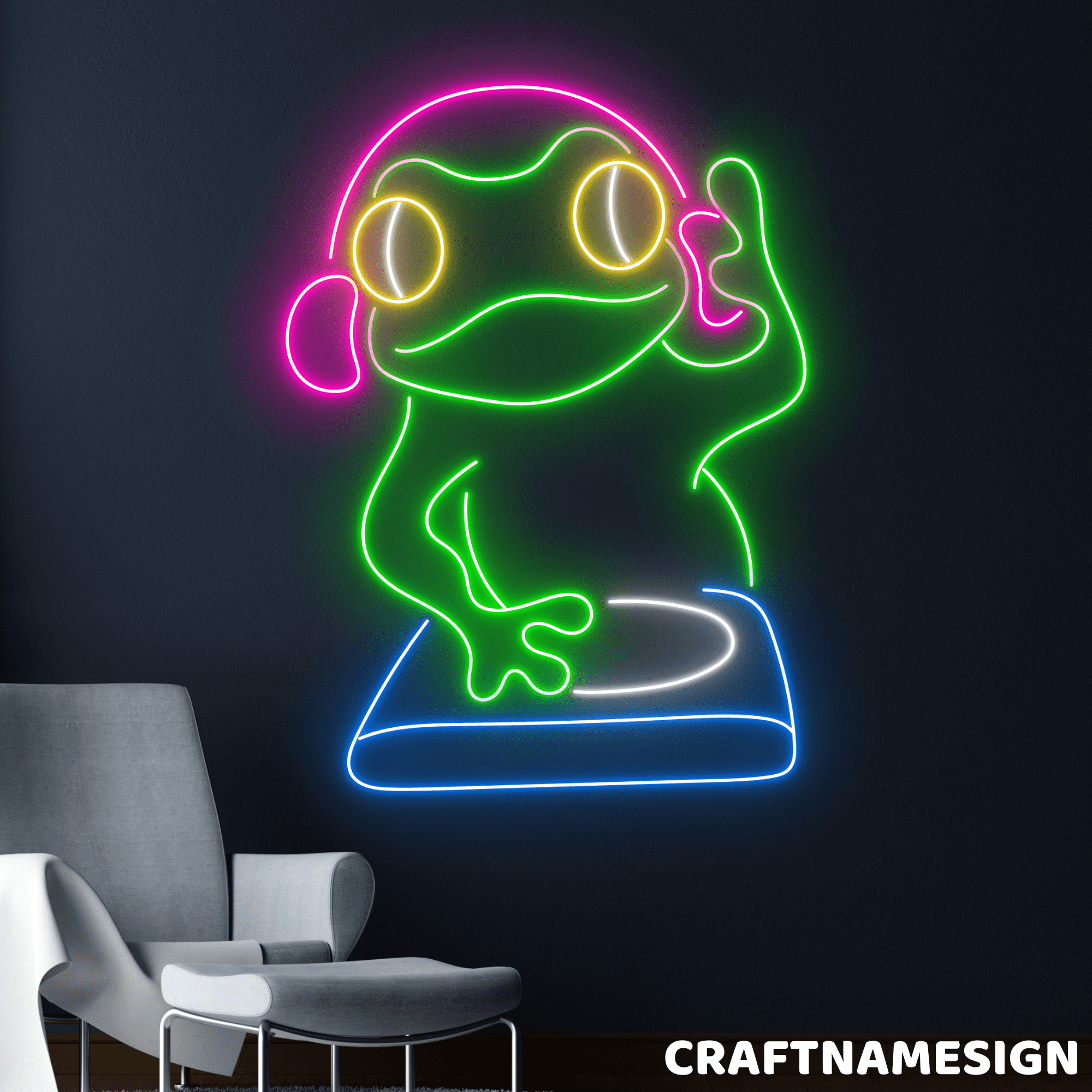 Craftnamesign Frog DJ Neon Sign, Music Band Wall Decor, Bar Pub Led ...