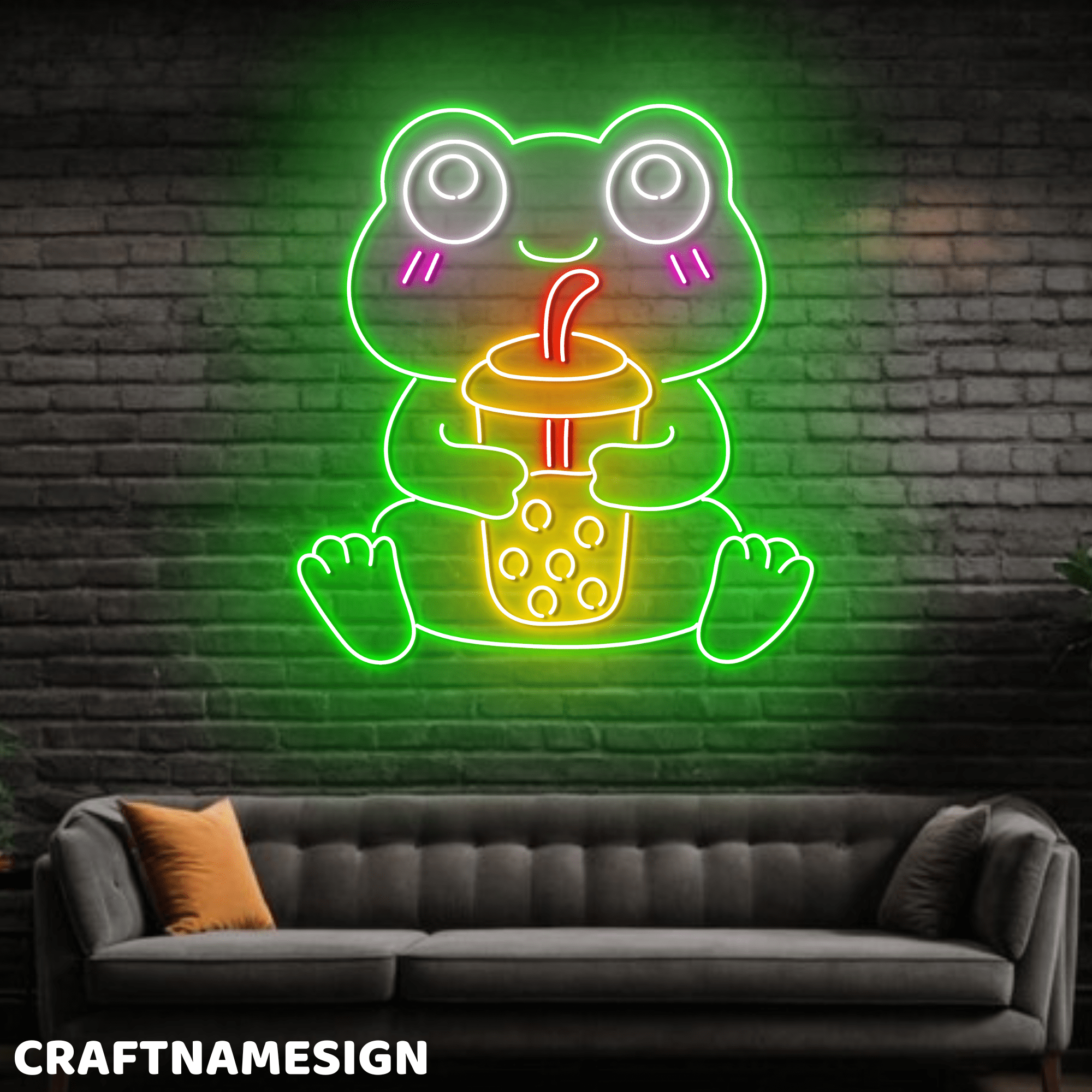Craftnamesign Frog Drink Bubble Tea Neon Sign For Boba Milk Tea Store ...