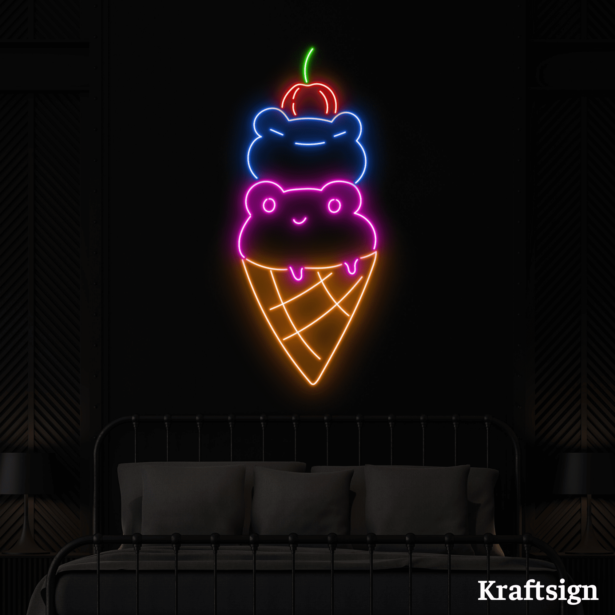 Craftnamesign Frog Ice Cream Neon Sign, Ice Cream Shop LED Sign, Frog ...