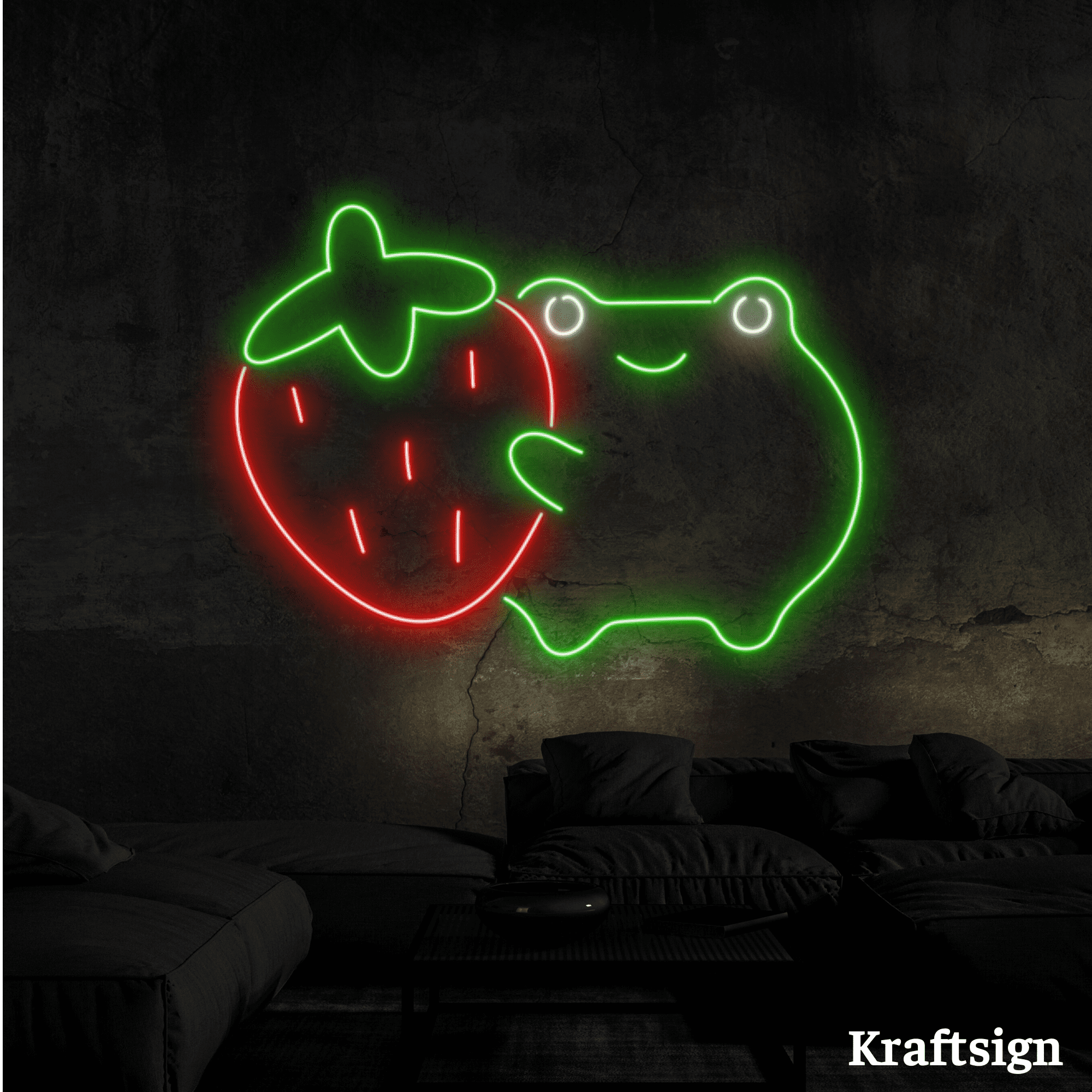 Craftnamesign Frog Strawberry Neon Sign, Strawberry Fruit Shop LED Sign ...
