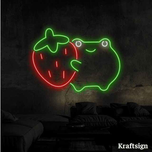 Craftnamesign Frog Strawberry Neon Sign, Strawberry Fruit Shop LED Sign ...