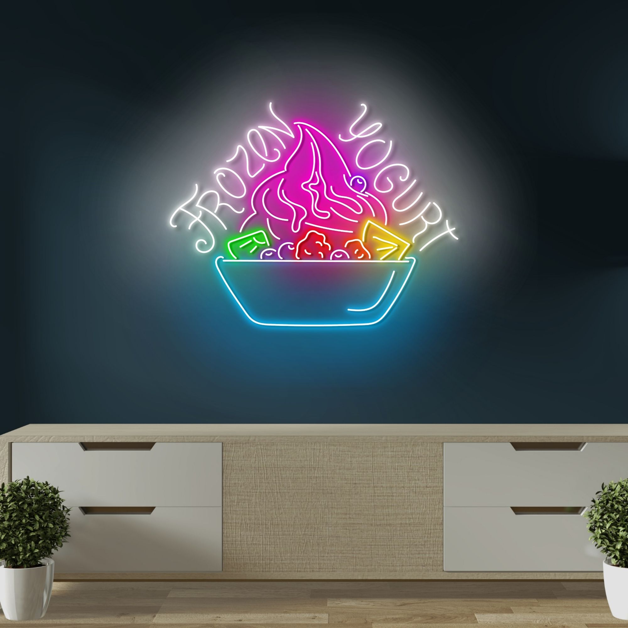 Craftnamesign Frozen Yogurt Neon Light, Ice Cream Wall Art, Open Sign ...