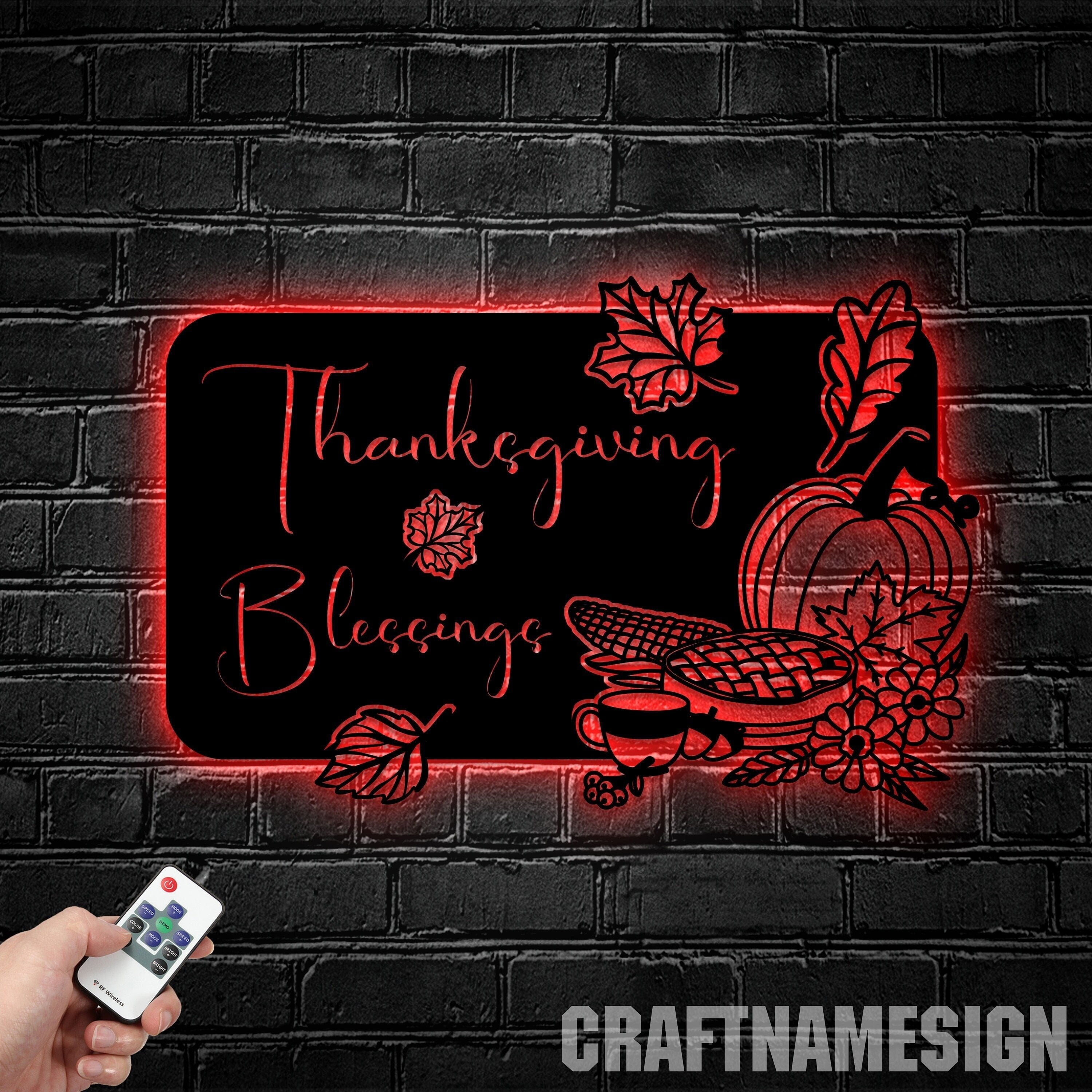 Craftnamesign Thanksgiving Blessings Metal Sign Led Light, Thanksgiving ...
