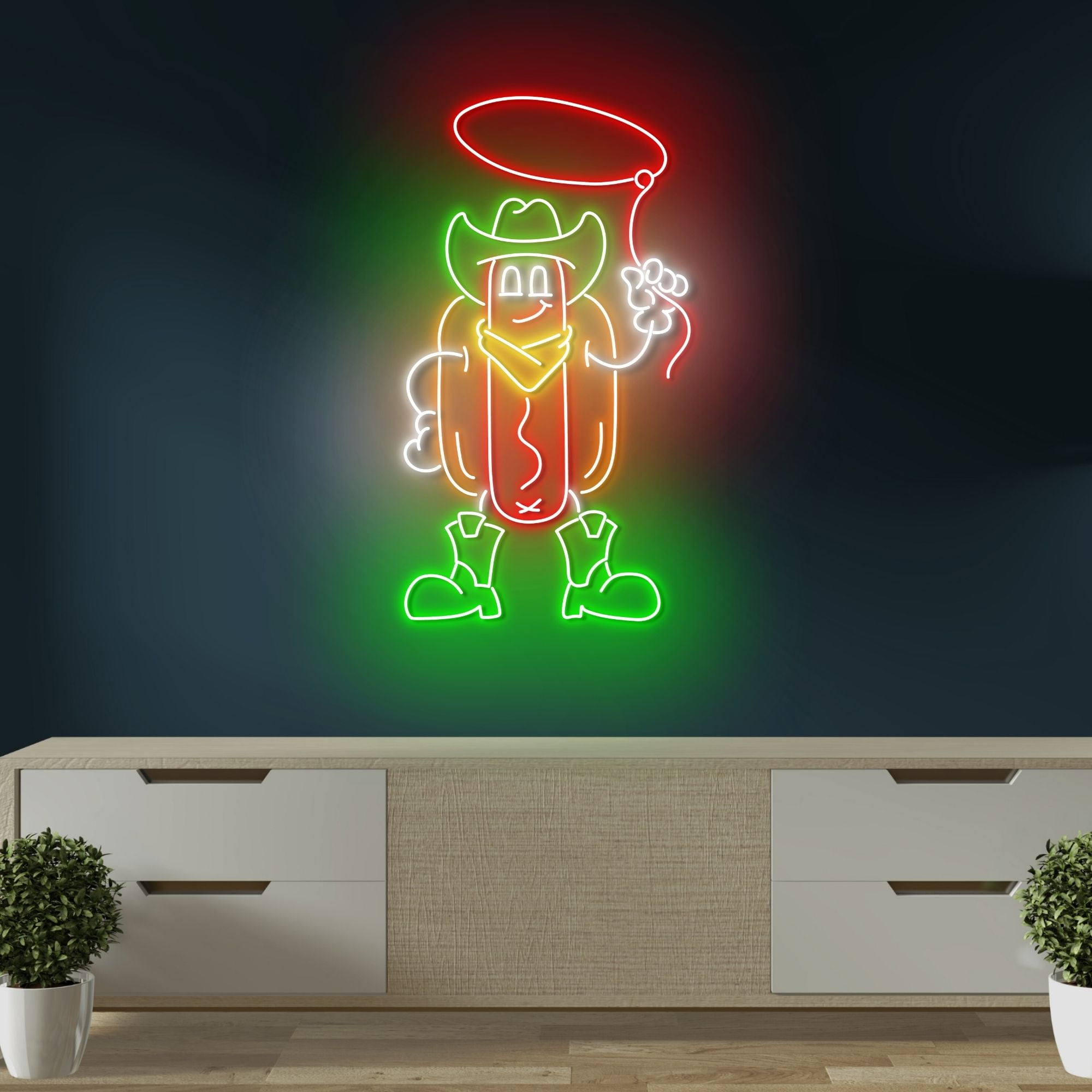 Craftnamesign Funny Cowboy Hot Dog Neon Light, Restaurant Wall Sign ...