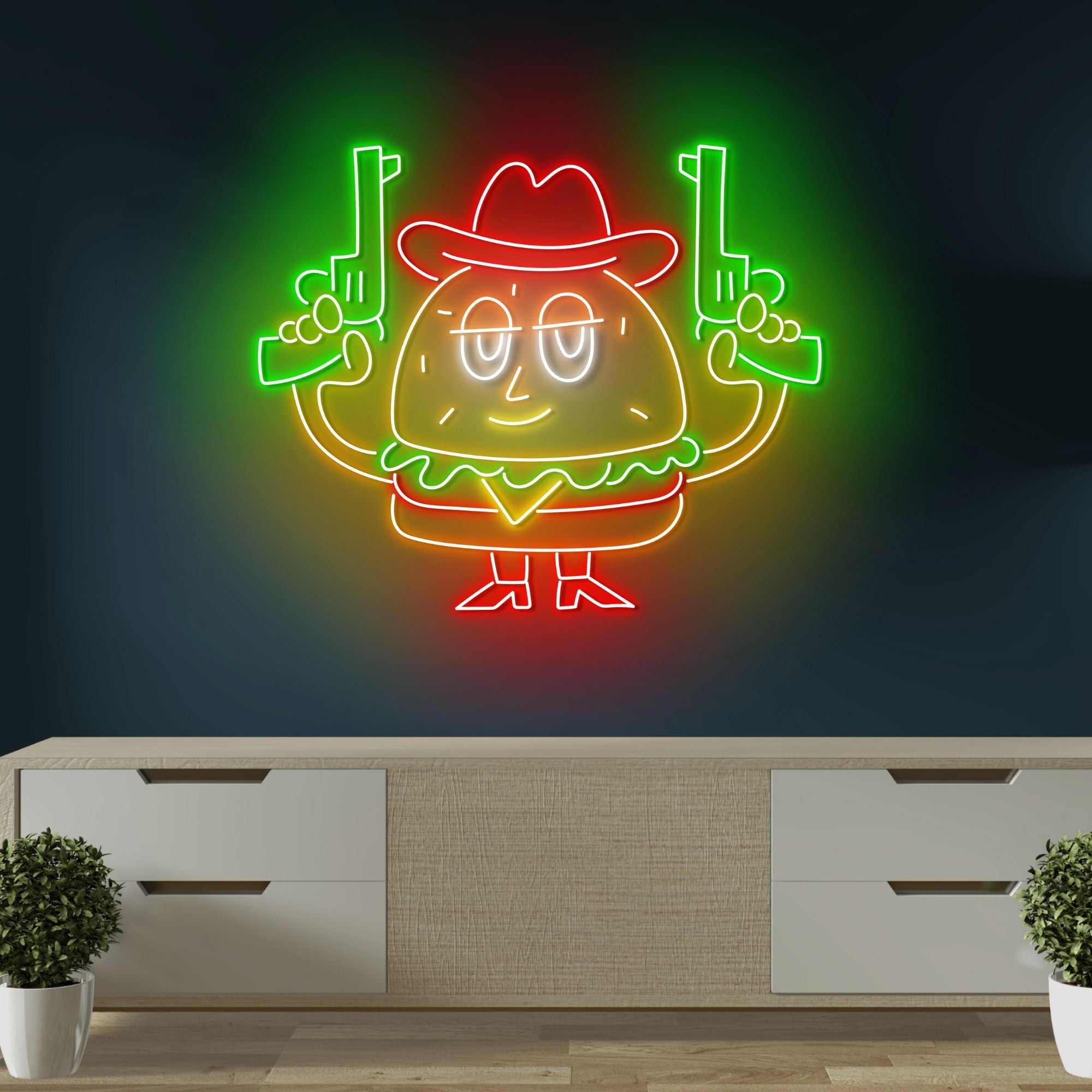 Craftnamesign Funny Hamburger Neon Light, Cowboy Burger LED Sign ...