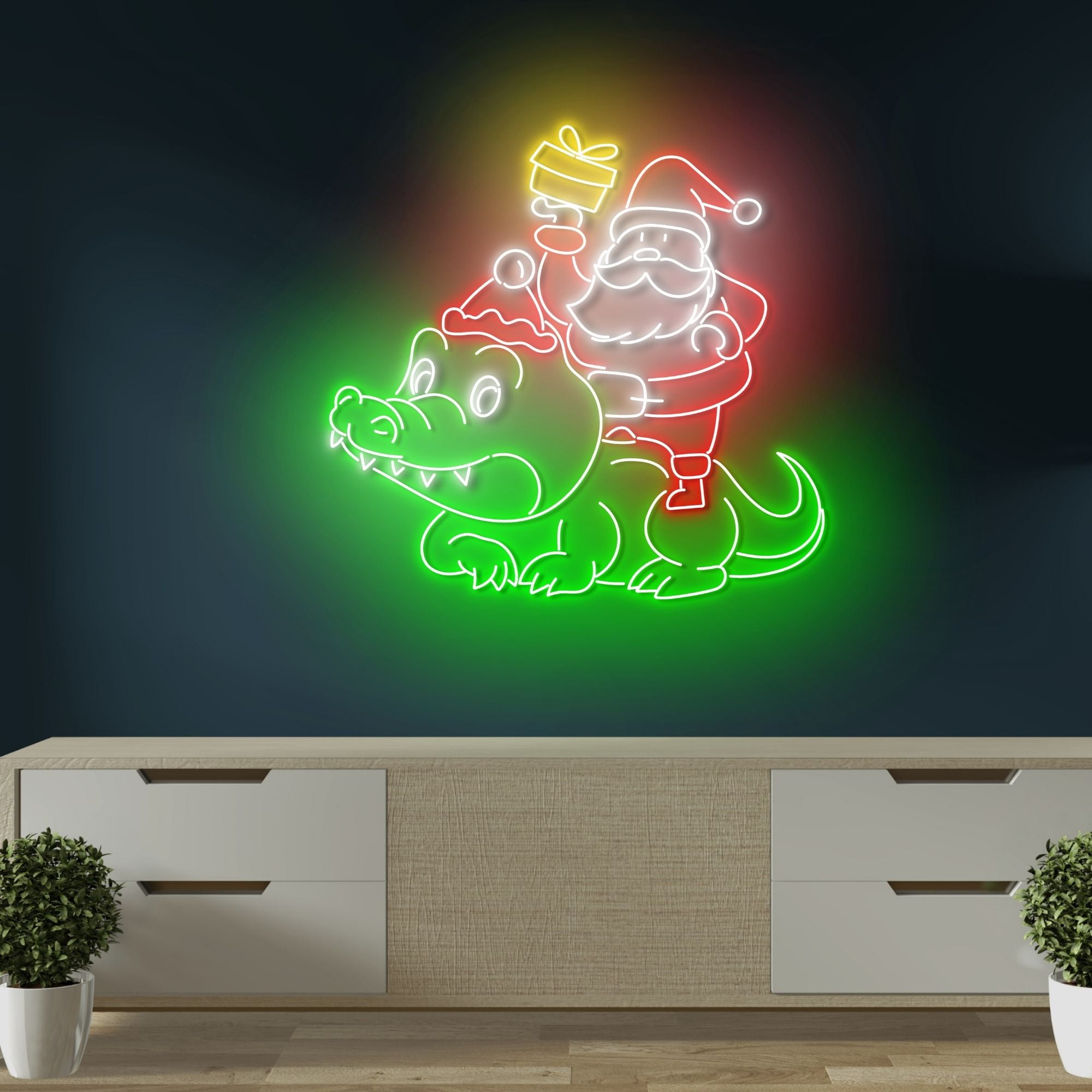 Craftnamesign Funny Santa Riding Alligator Neon Light, Santa Led Sign ...