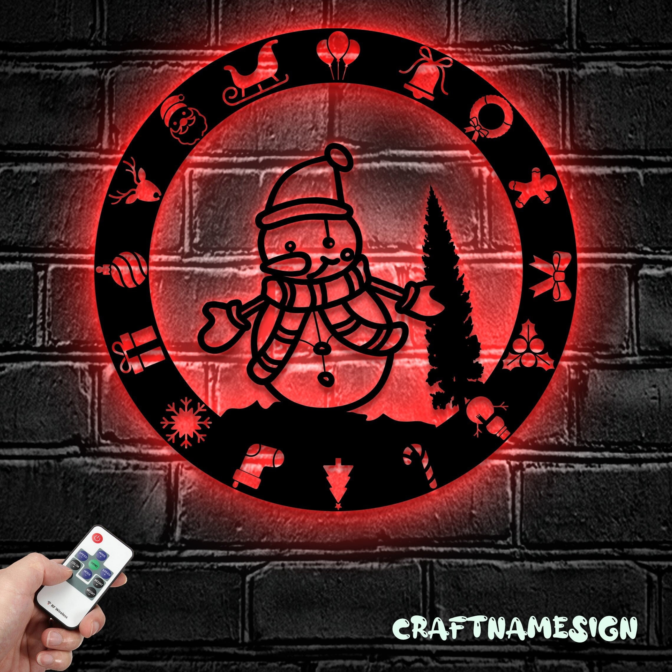 Craftnamesign Funny Snowman Metal Wall Art LED Light, Merry Christmas ...