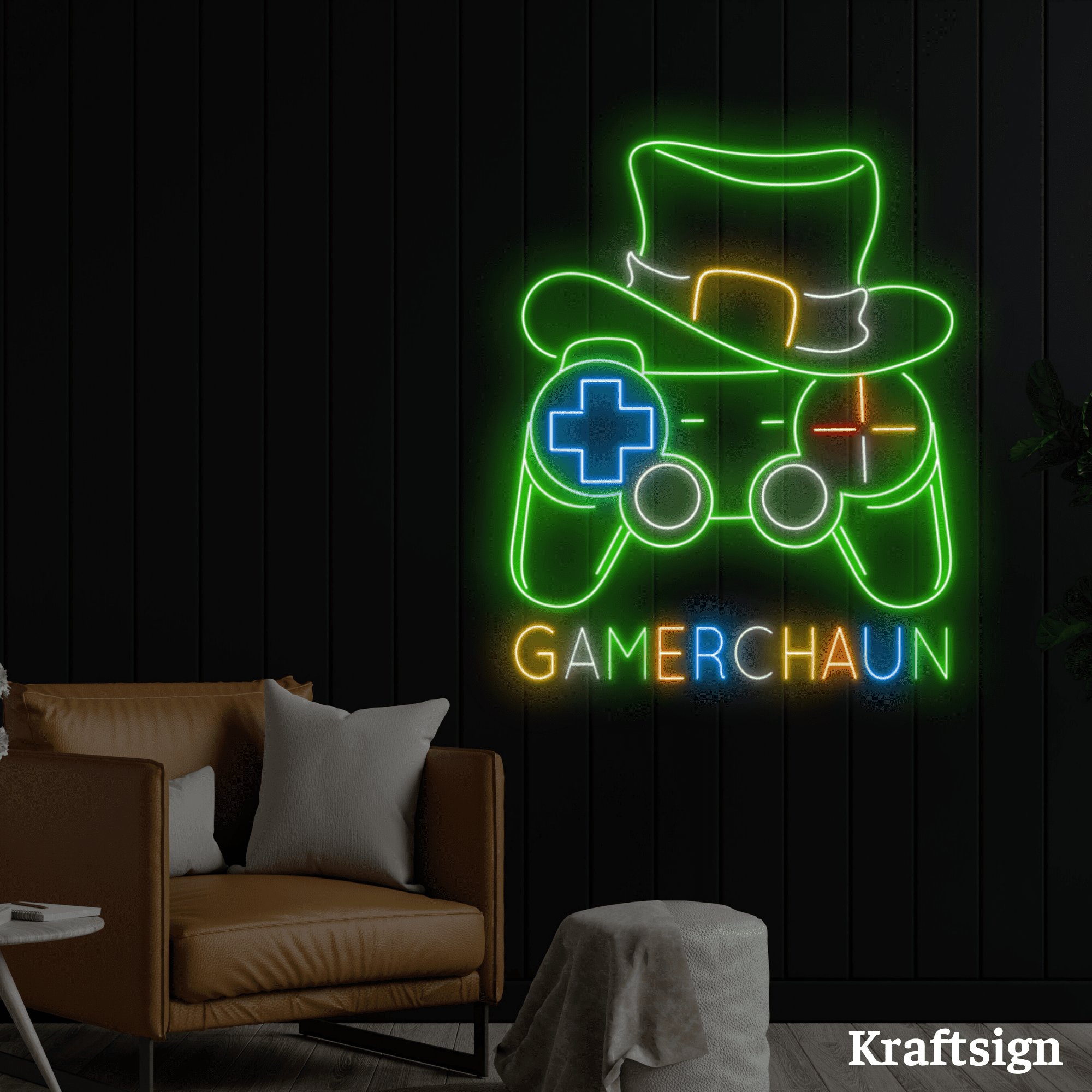 Craftnamesign Game Controller Patrick Hat Neon Sign, St.Patrick Day ...