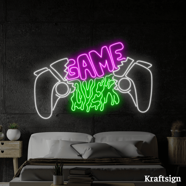 Craftnamesign Game Over Neon Sign, Game Club Room LED Sign, Men Cave ...