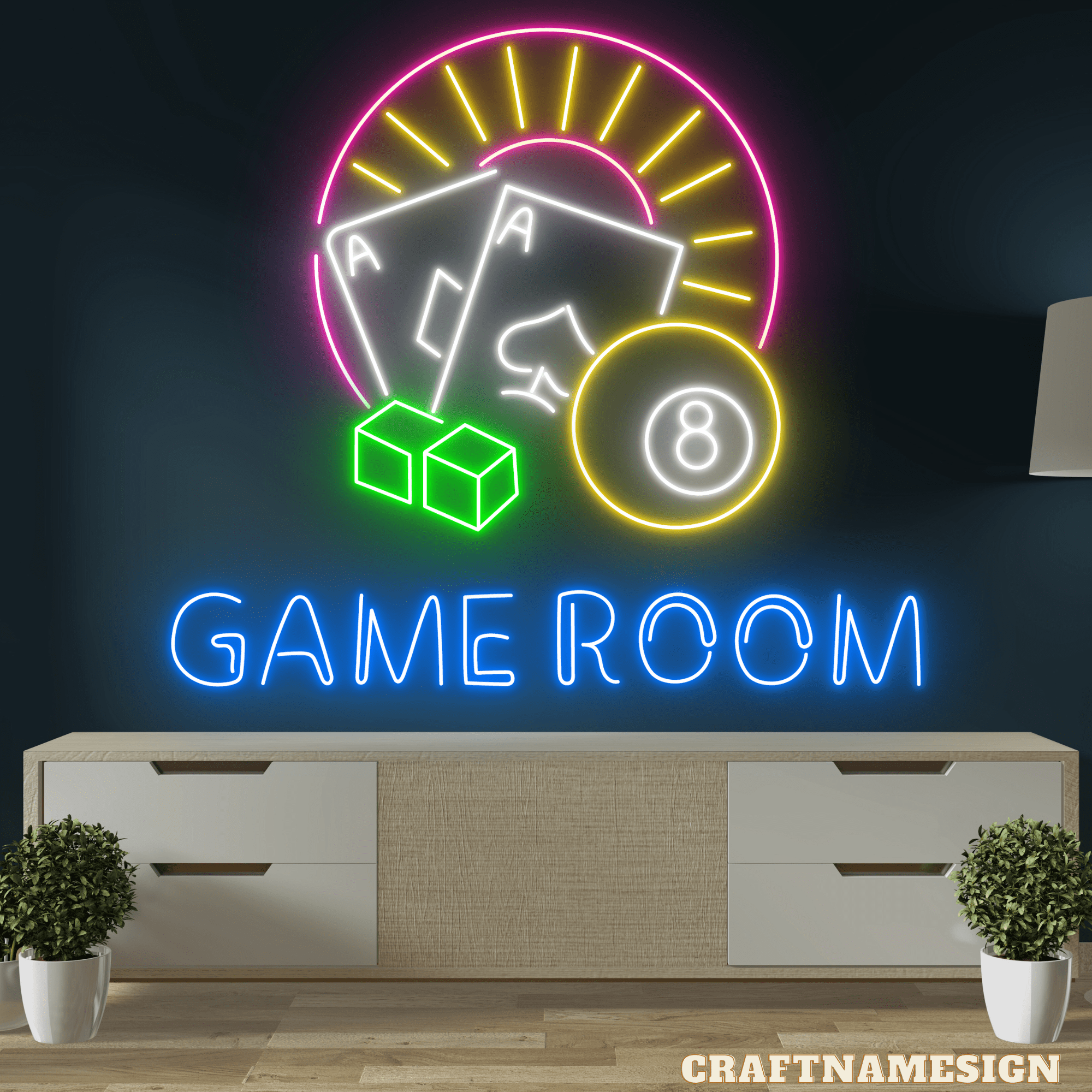 Craftnamesign Game Room Neon Sign, Casino Wall Art, Jackpot Poker Room ...