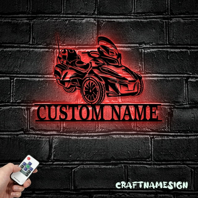 Craftnamesign Custom Three Wheel Motorcycle Metal Wall Art LED Light ...