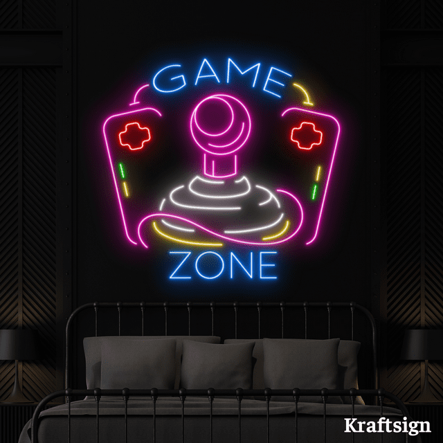 Craftnamesign Game Zone Neon Sign, Game Club LED Sign, Game Room Deco ...