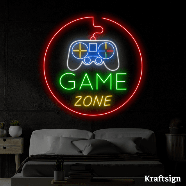Craftnamesign Game Zone Neon Sign, Men Cave Decor, Game Zone LED Signs ...