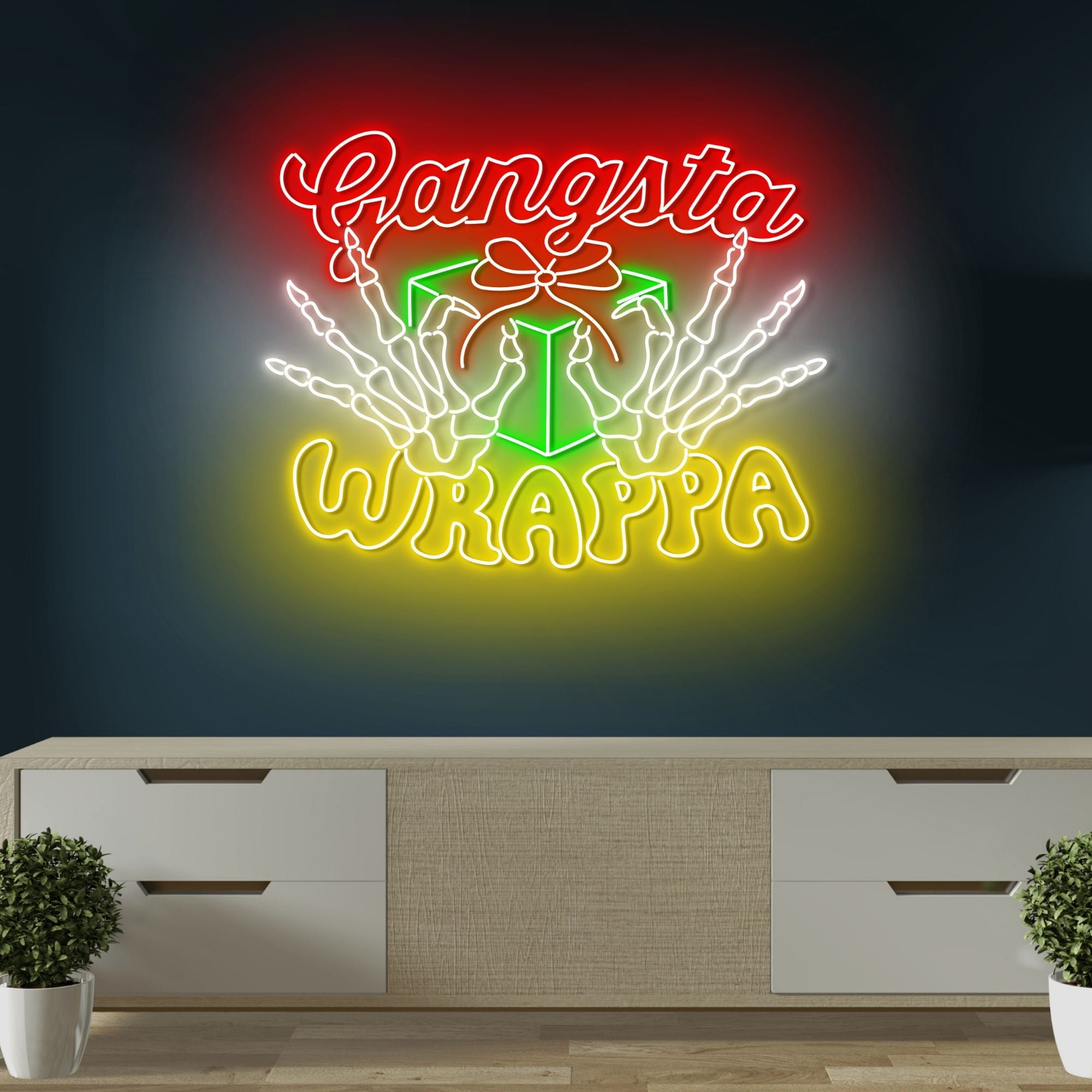 Craftnamesign Gangsta Wrappa Neon Sign, Skeleton Wall Art, Xmas LED ...