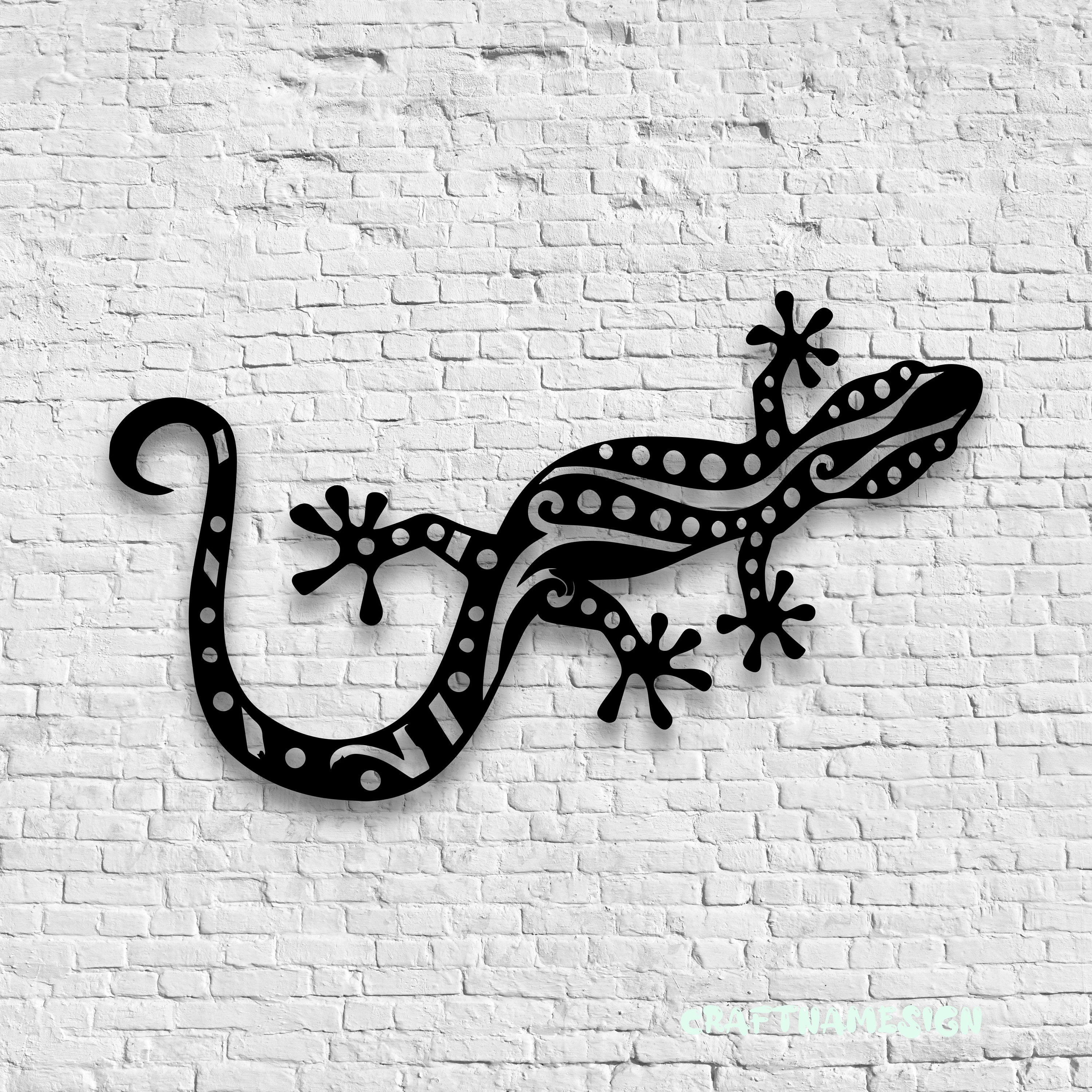 Craftnamesign Gecko Metal Wall Art LED Light, Ledge Lizard Sign, Gecko ...