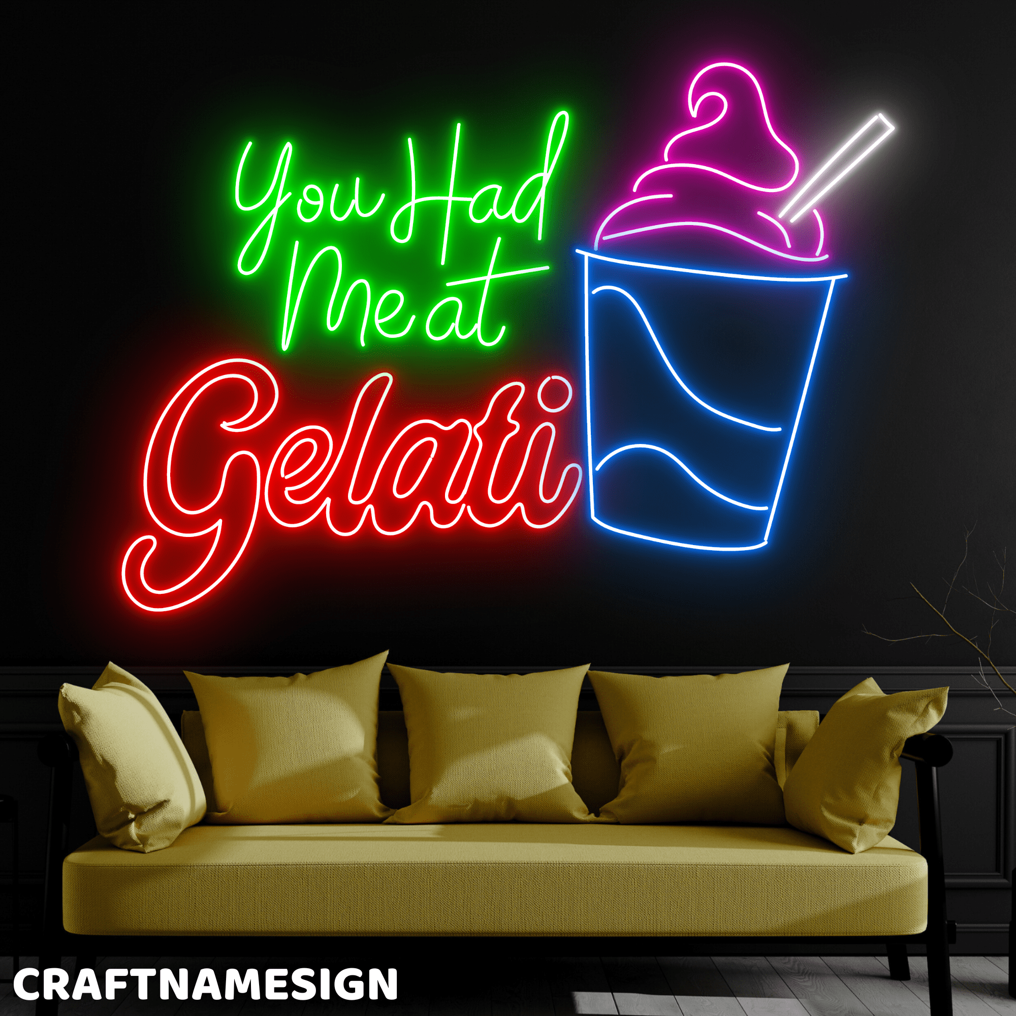 Craftnamesign Gelati Neon Sign, Italian Ice Cream Wall Art, Gelato Wall ...