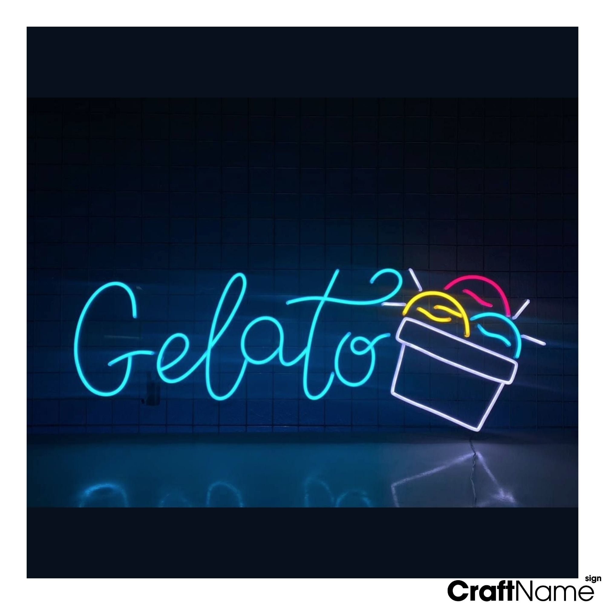 Craftnamesign Gelato Neon Light Up Wall Art, Open Sign For Ice Cream ...