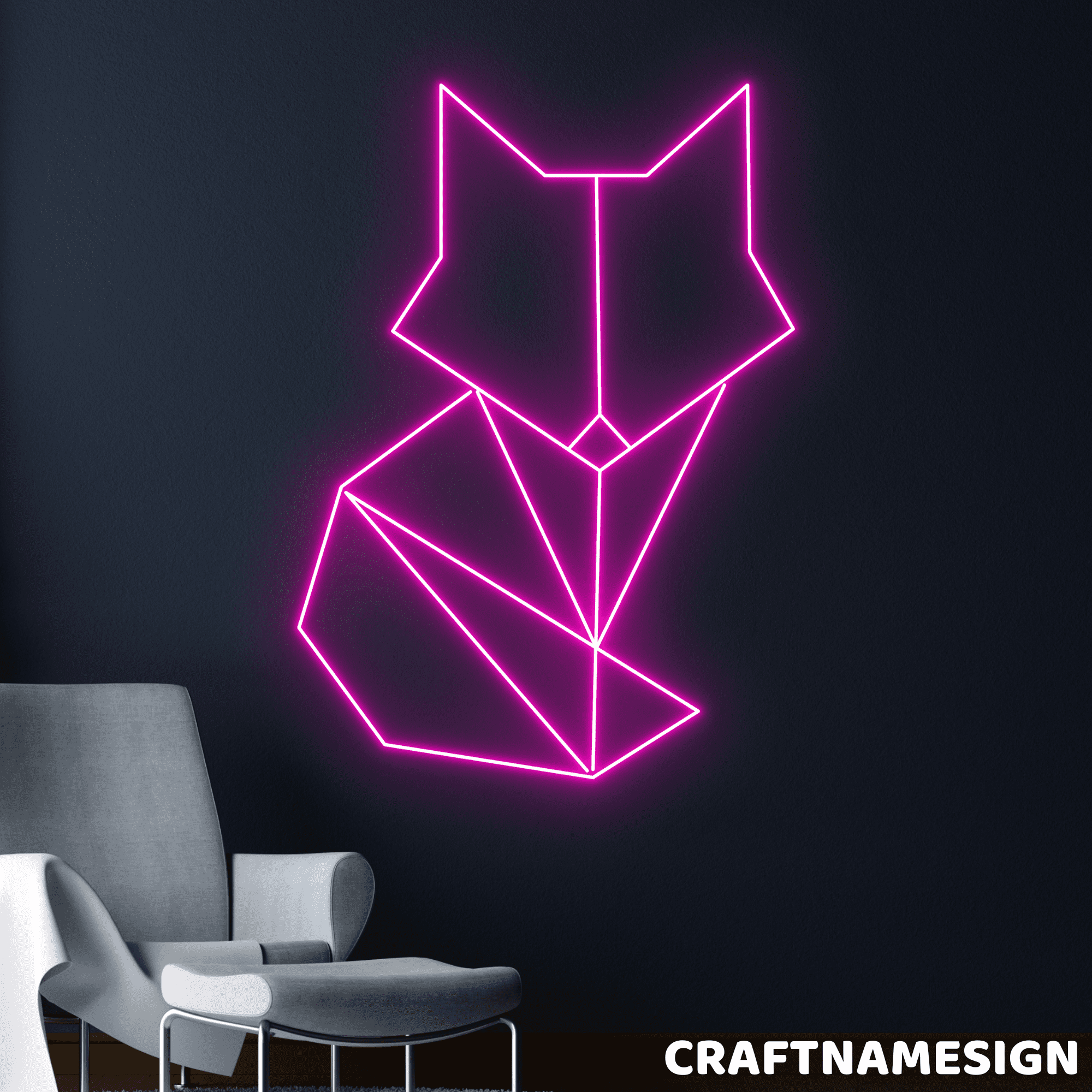 Craftnamesign Geometric Fox Neon Sign, Bar Pub Wall Decor, Home Living ...