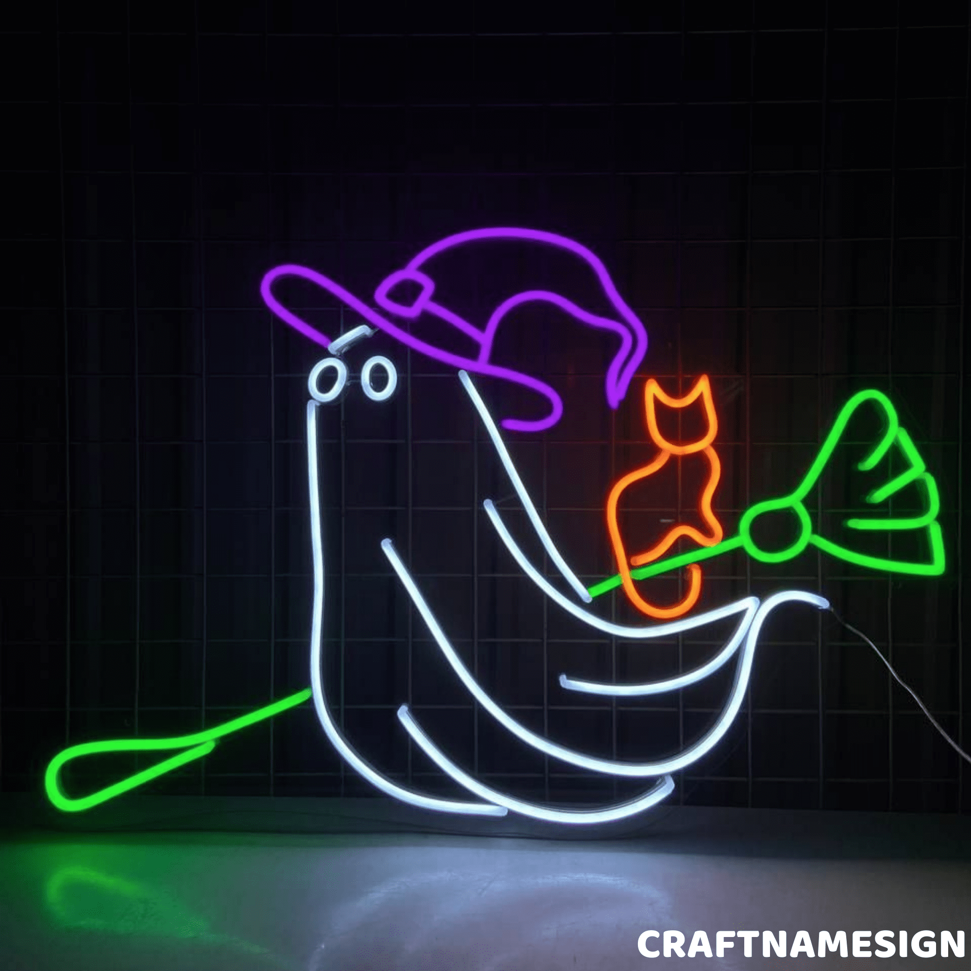Craftnamesign Ghost Witch Neon Light For Wall Decor, Halloween LED Wall ...