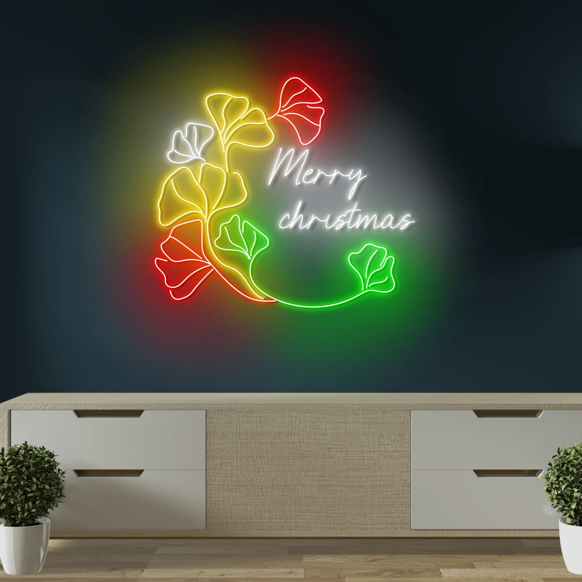 Craftnamesign Ginkgo Tree Xmas Neon Sign, Merry Christmas LED Neon ...
