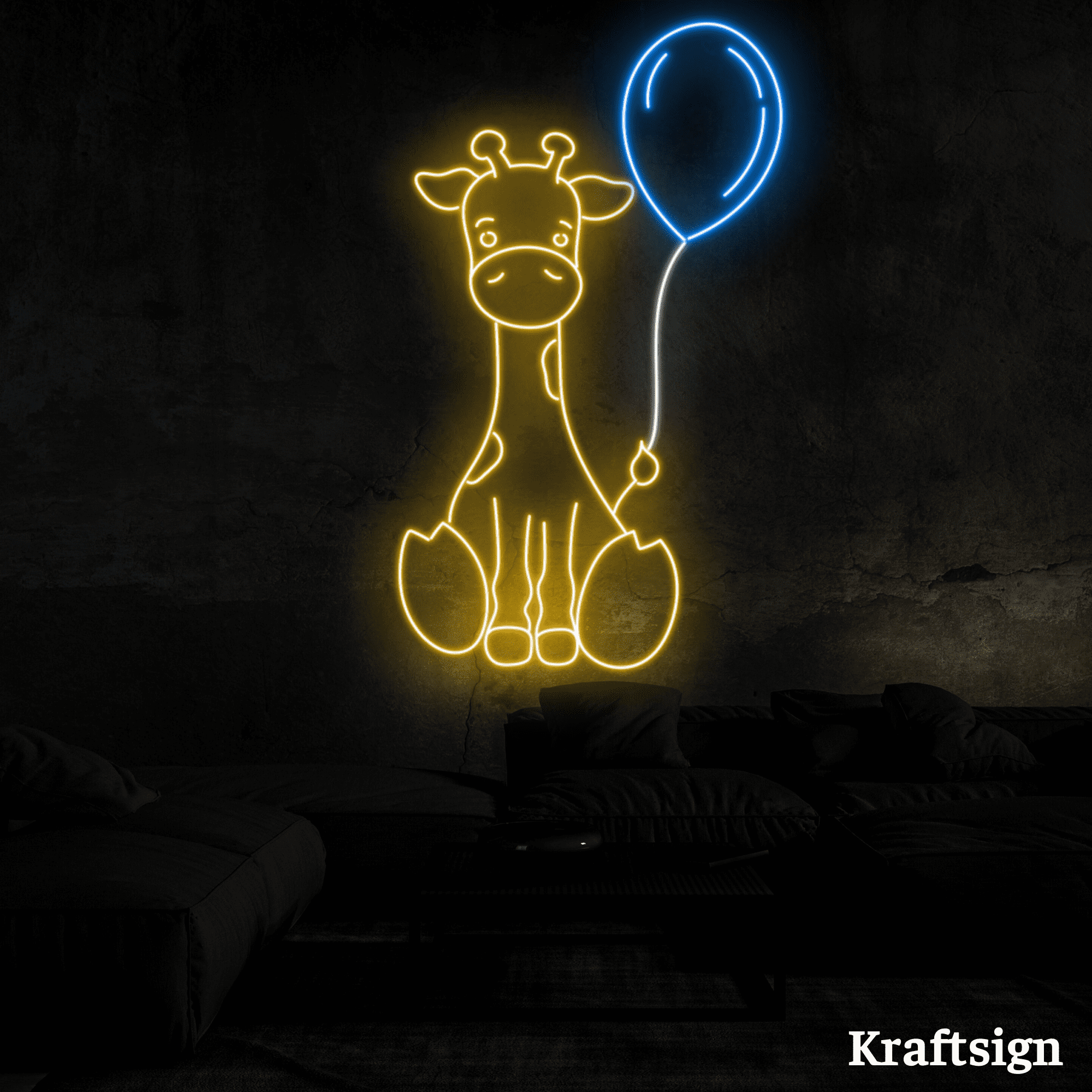 Craftnamesign Giraffe Ballon Neon Sign, Nursery Decor, Kid Room Wall ...