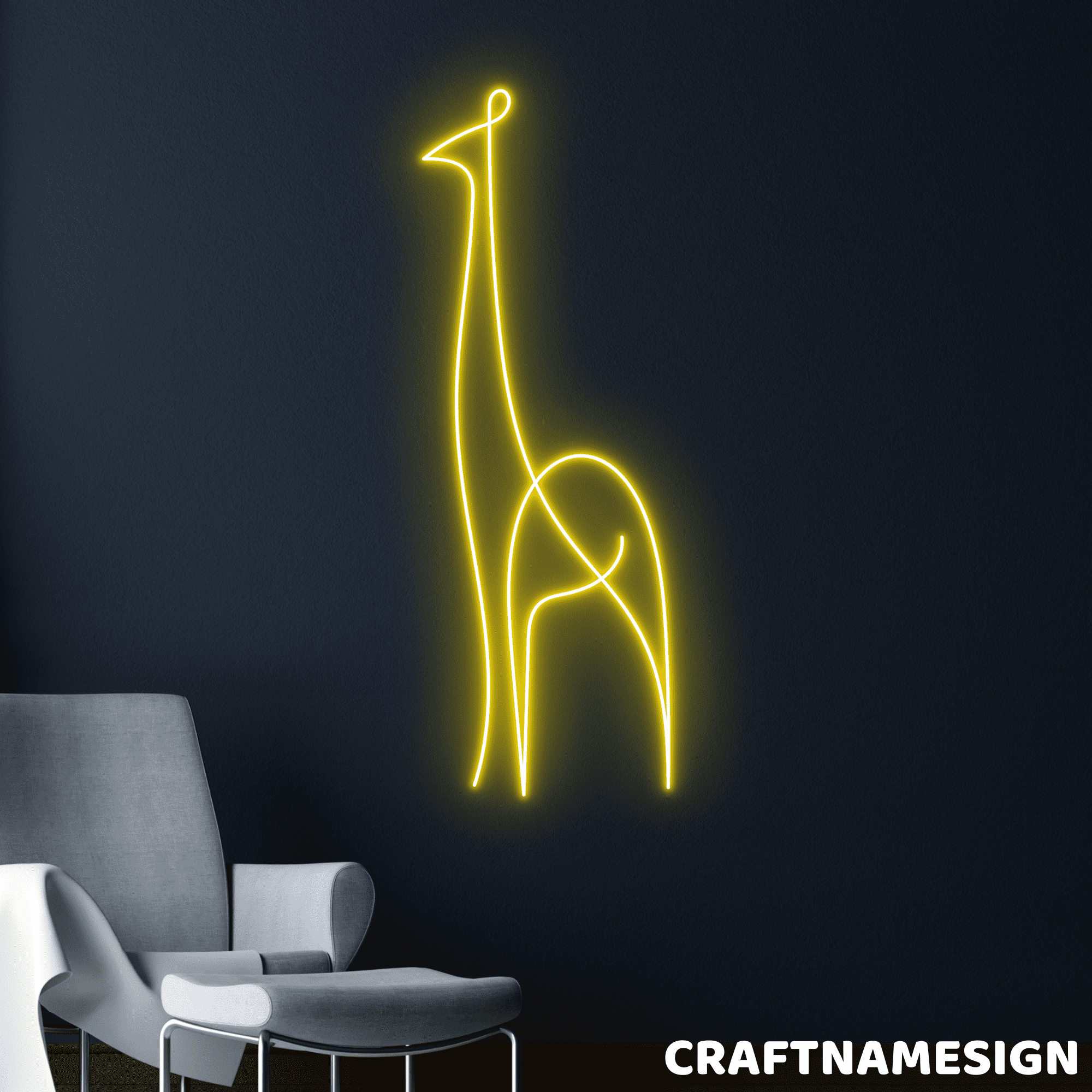 Craftnamesign Giraffe Line Art Neon Sign, Minimalist Wall Art, Living ...