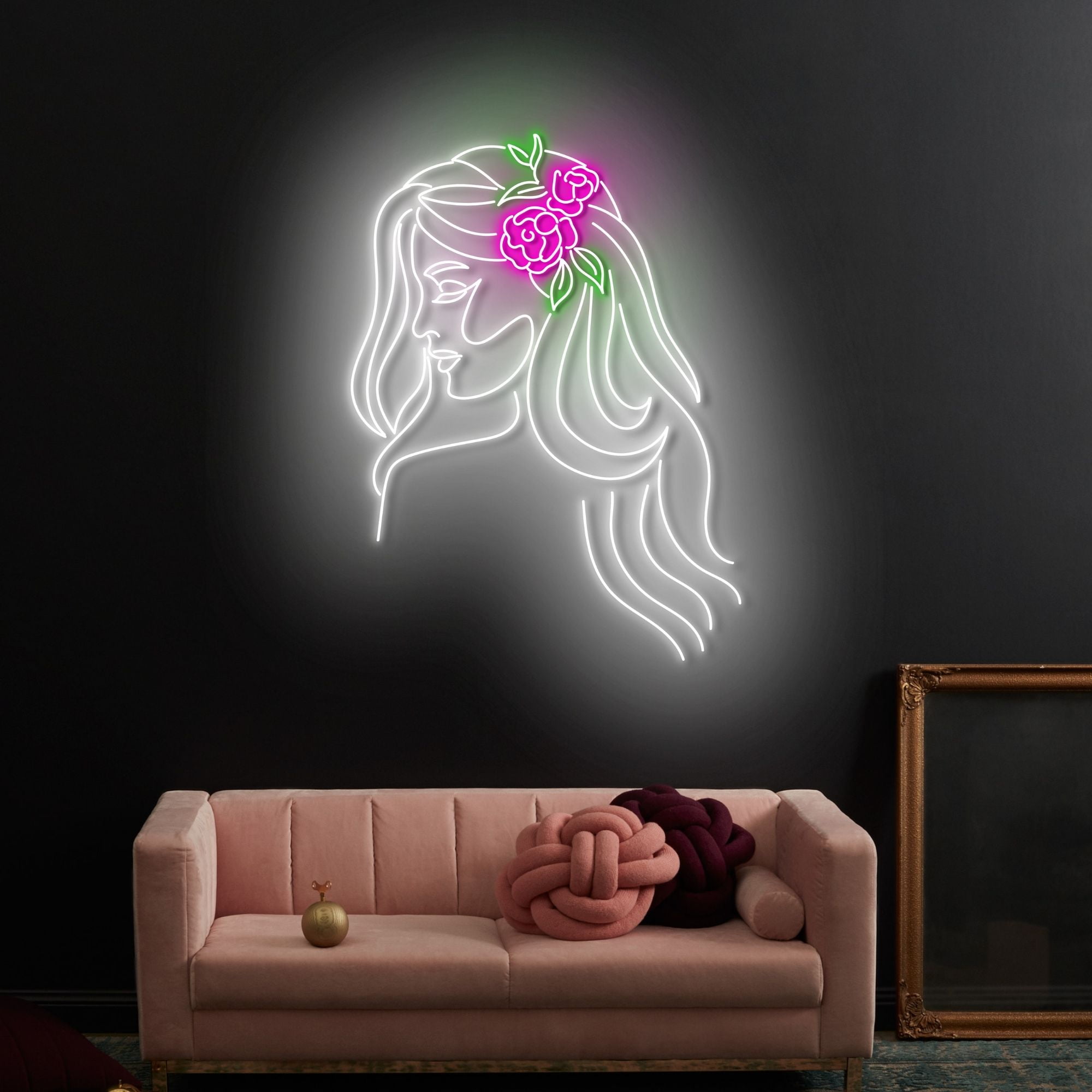 Craftnamesign Girl Art Neon Sign, Girl Flower LED Light Wall Art ...