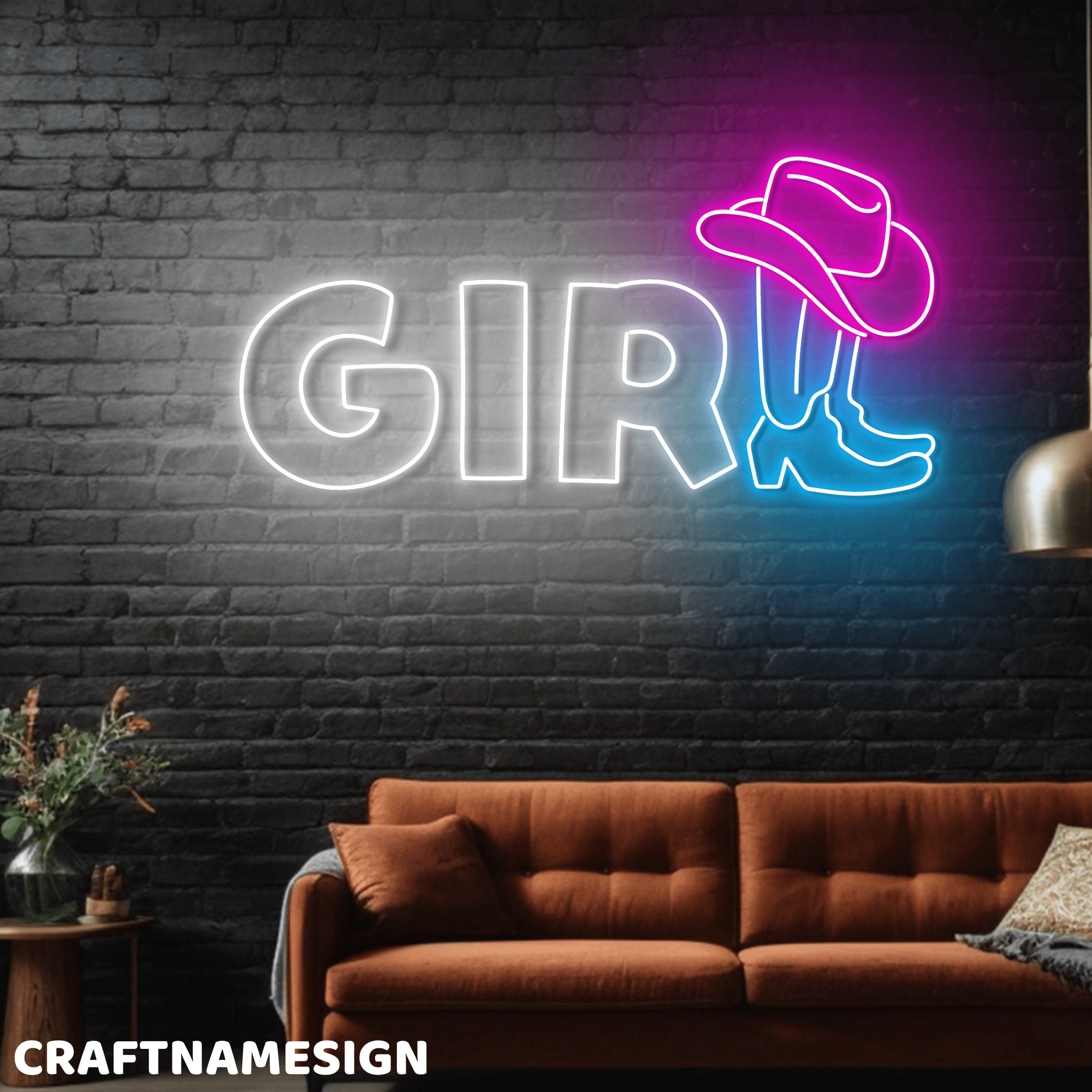 Craftnamesign Girl Boots Hat Neon Light Wall Art, Cowgirl LED For Bar ...