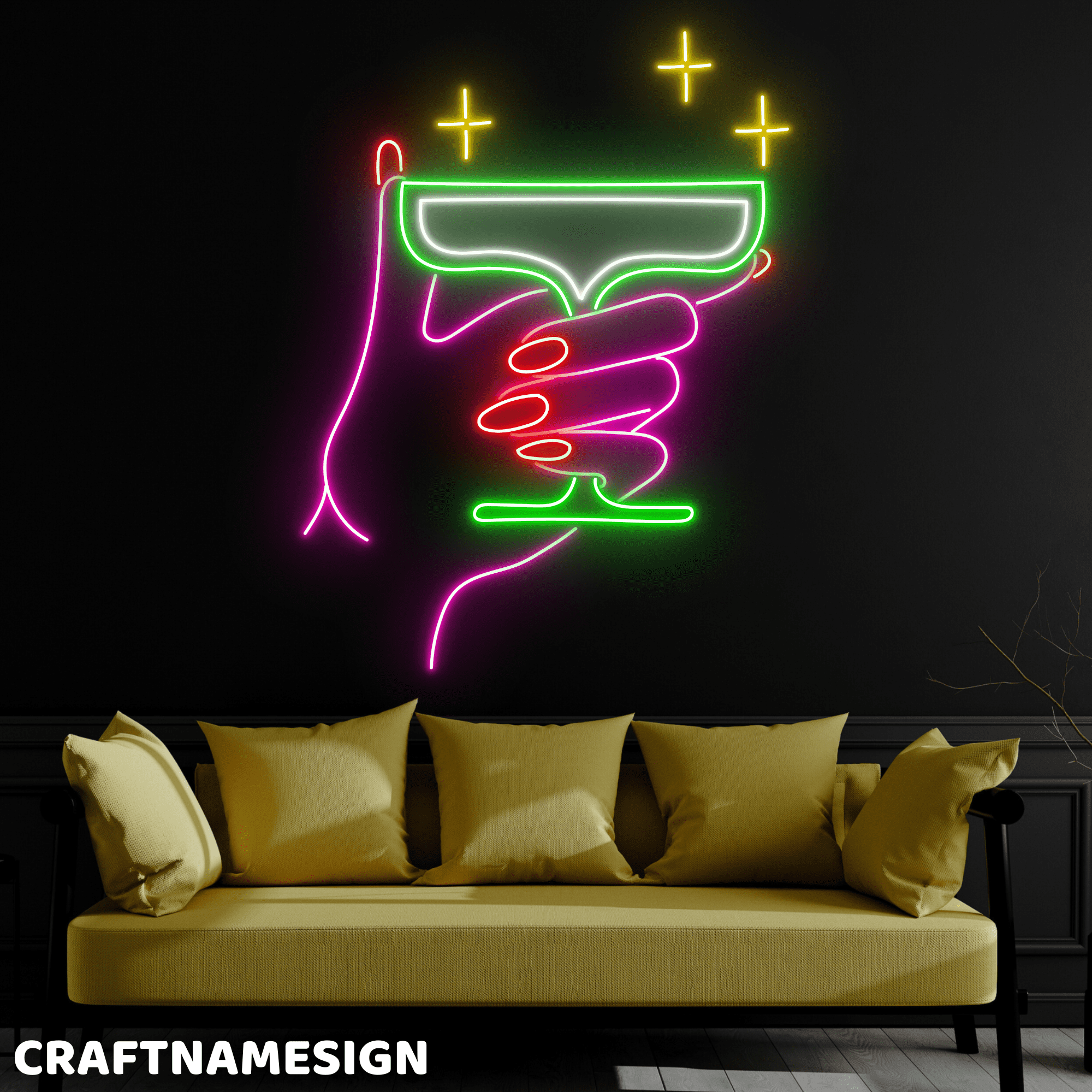 Craftnamesign Girl Cocktail Margarita Neon Sign, Bar Pub Wall Art ...