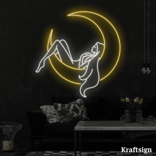 Craftnamesign Girl Crescent Moon Neon Sign, Bedroom Decor, Girl Room ...