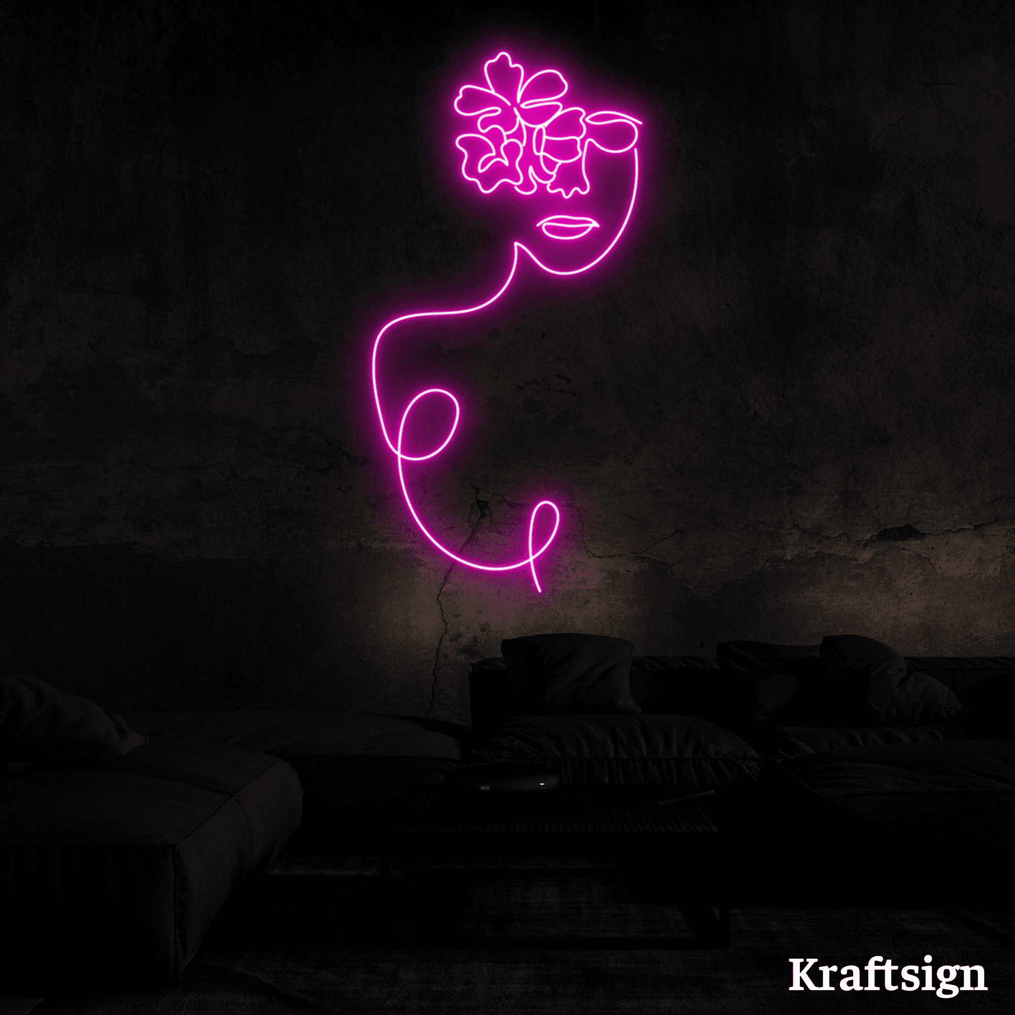 Craftnamesign Girl Face Line Neon Sign, Girl Room Decor, Flora Face ...