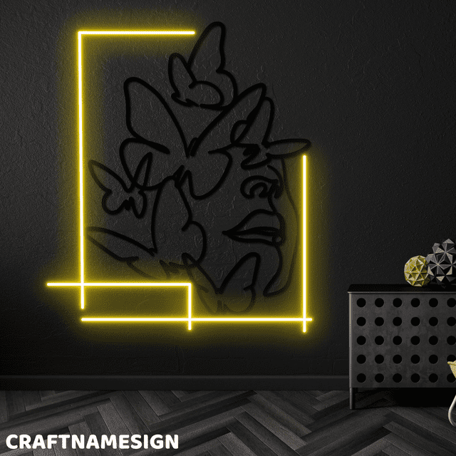 Craftnamesign Girl Face Neon Decal Woman Face Artwork Coffee Store