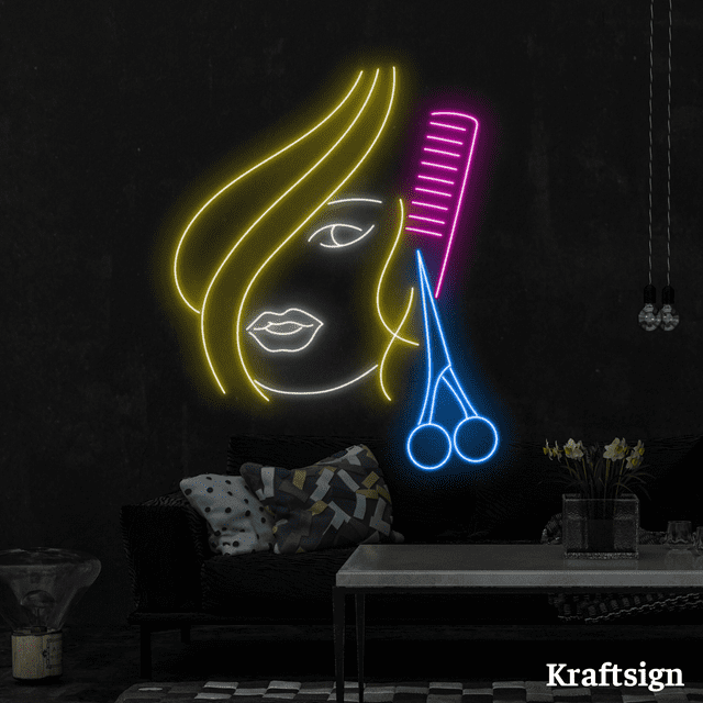 Craftnamesign Girl Face Neon Sign, Hair Salon LED Sign, Hair Stylist ...