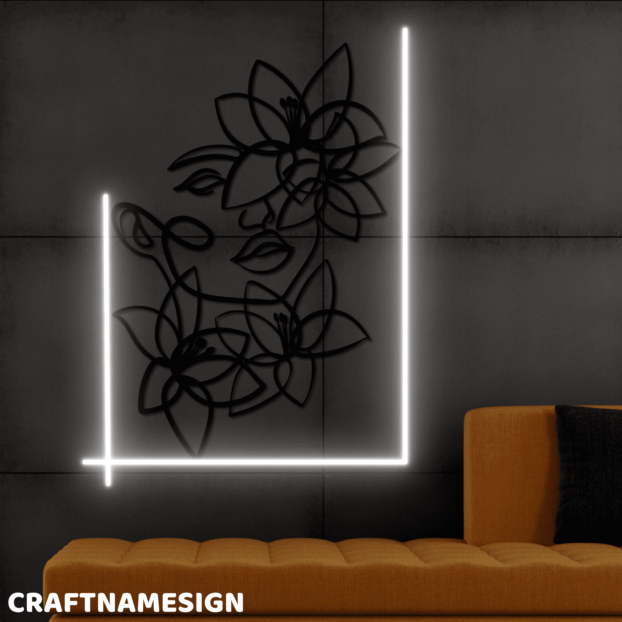 Craftnamesign Girl Face With Flower Neon Decal, Artwork Wall Decor For ...